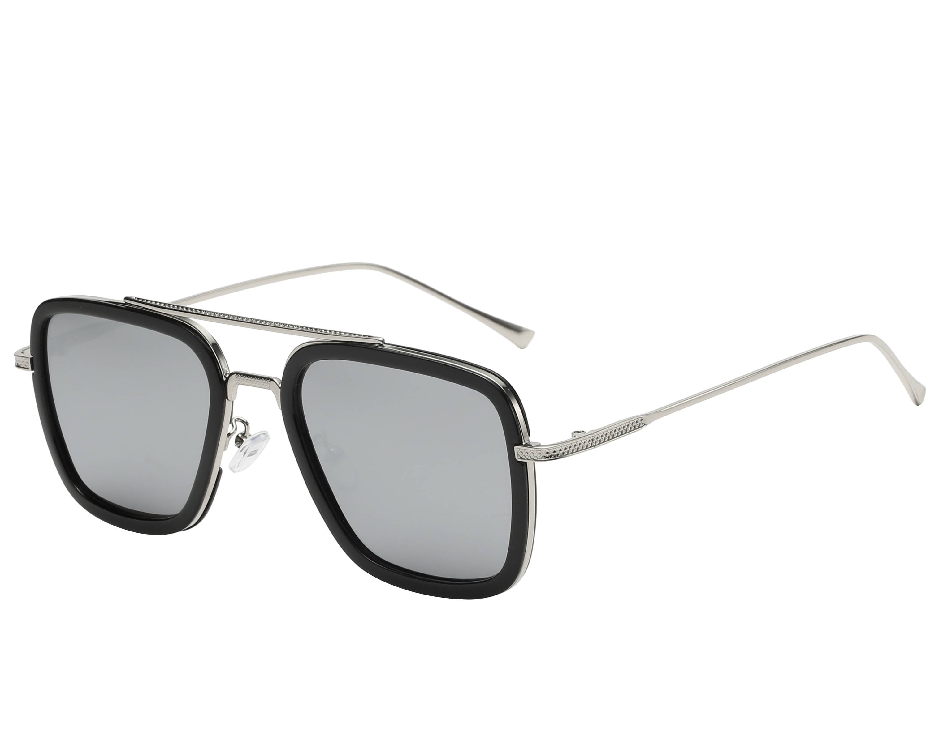 Tony Stark Aviator Sunglasses - Silver & Black Frame / Silver Mirrored ...