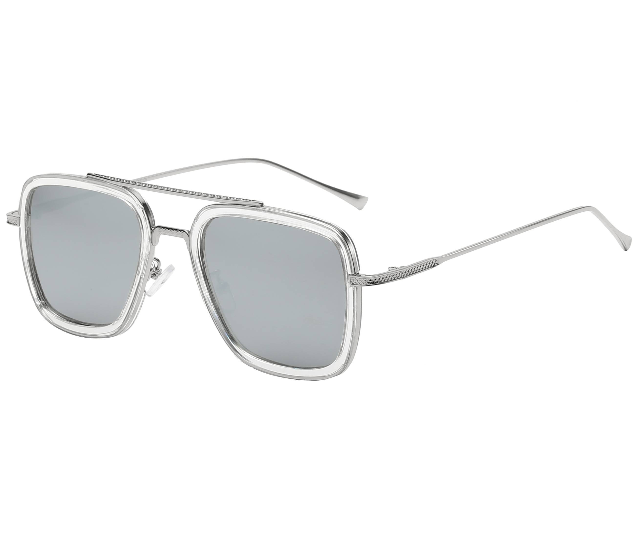 Tony Stark Aviator Sunglasses - Silver & Transparent Frame / Silver ...