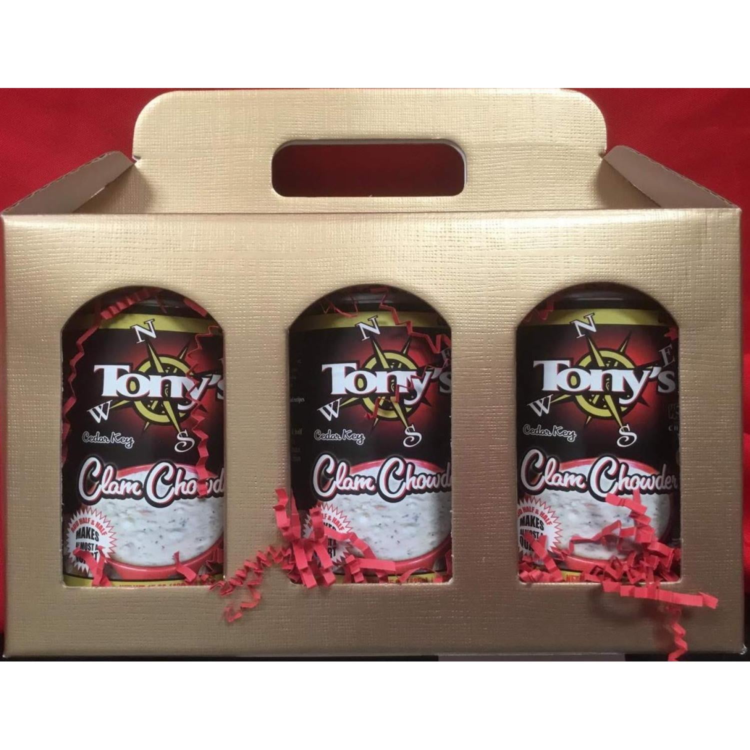 Tony’s Clam Chowder, 3X World Champion, 3 Window gable box With (3) 15oz Cans of Tony’s Chowder ...