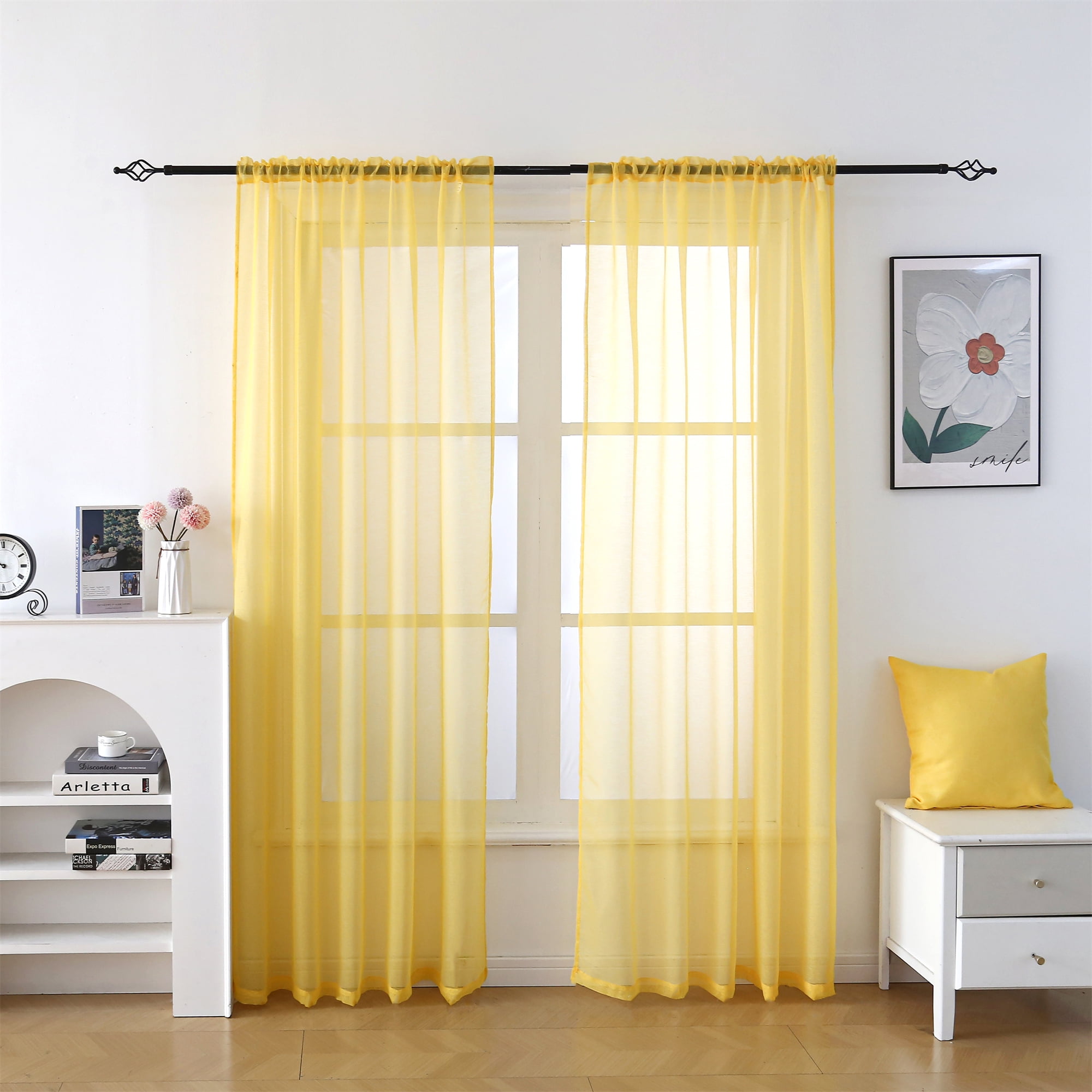 Tony's Collection 4 Panels Bohemian Sheer Voile Curtains Half Snow Design with Rod Pocket for ...