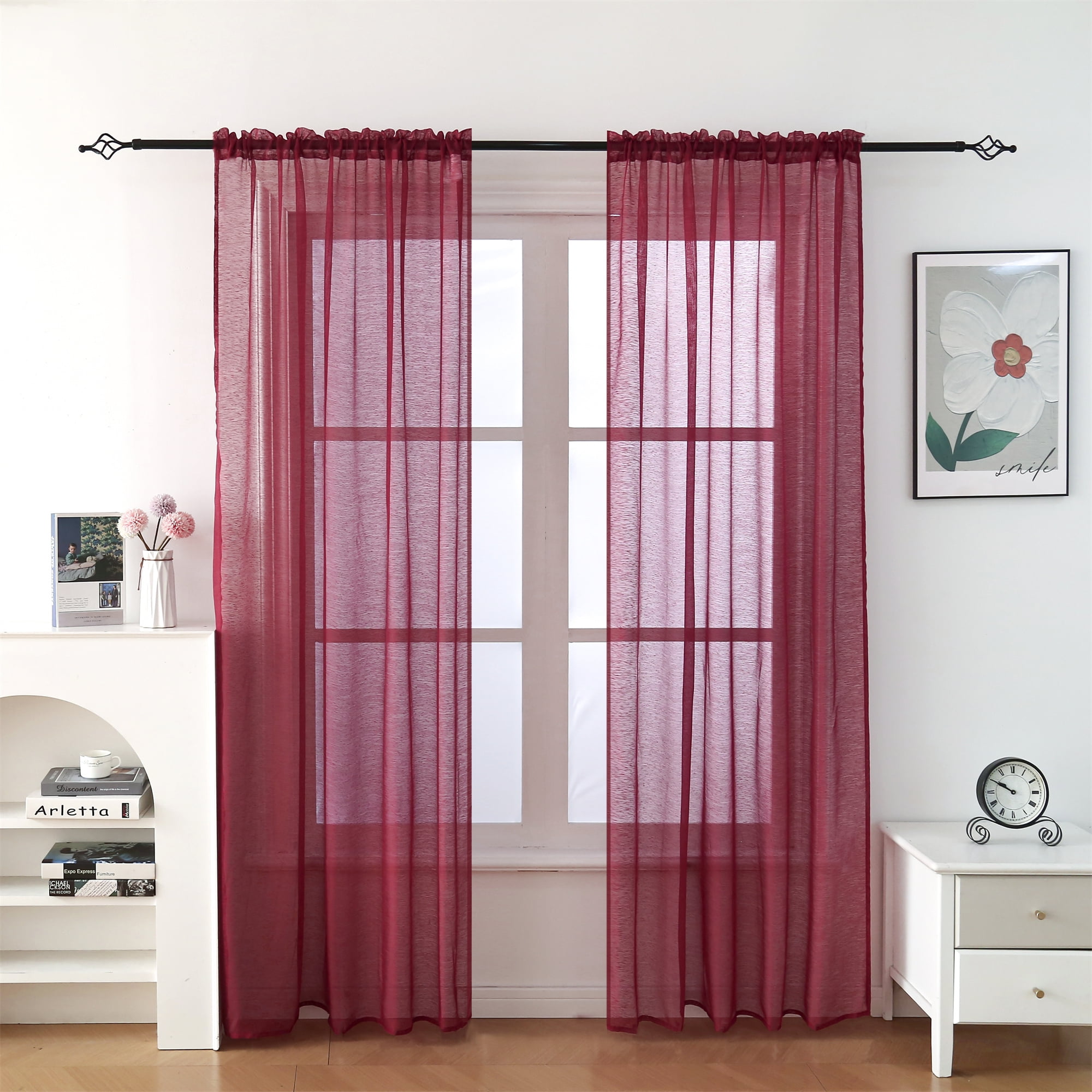 Tony's Collection 4 Panels Bohemian Sheer Voile Curtains Half Snow Design with Rod Pocket for ...