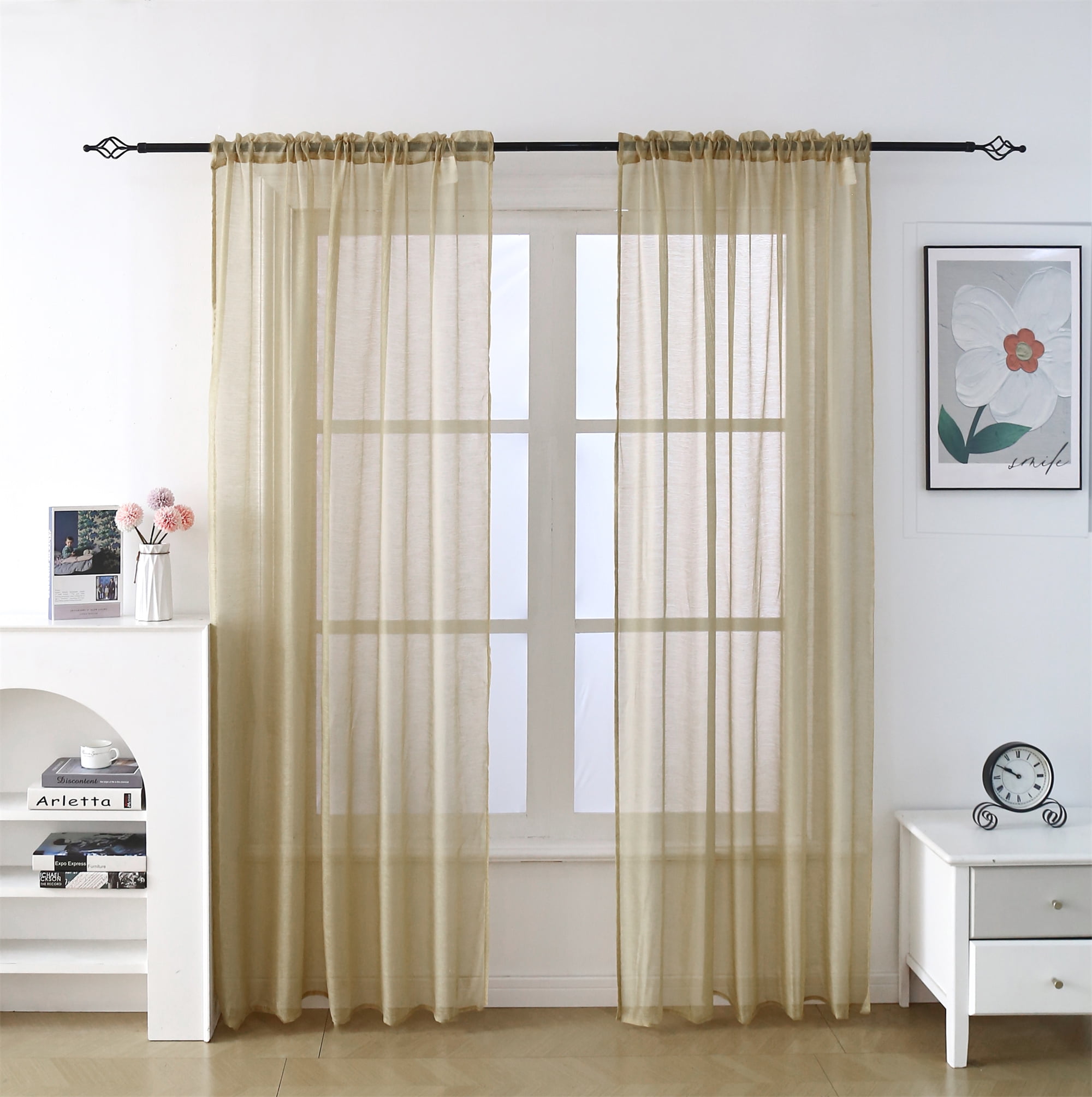 Tony's Collection 4 Panels Bohemian Sheer Voile Curtains Half Snow Design with Rod Pocket for ...