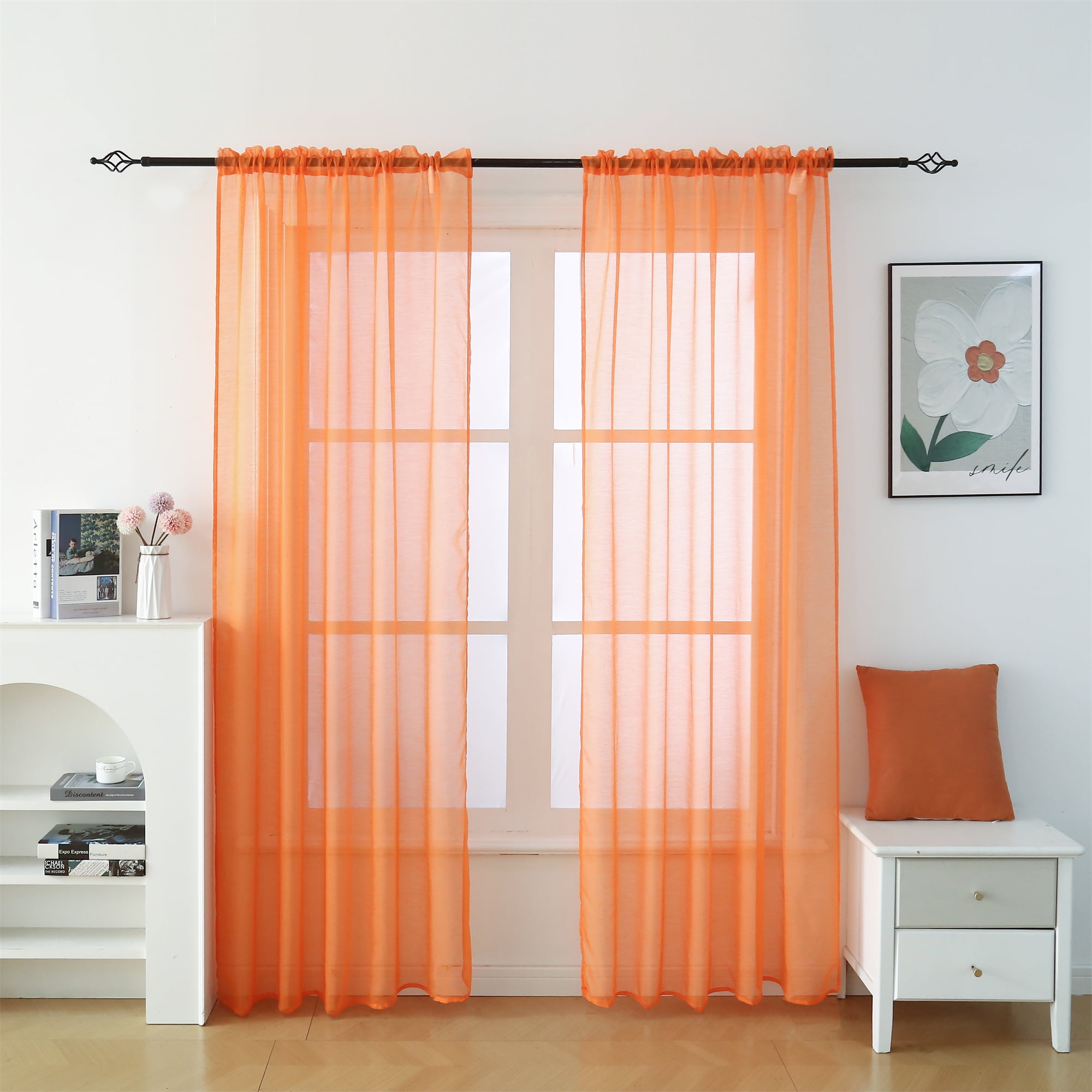 Tony's Collection 4 Panels Bohemian Sheer Voile Curtains Half Snow Design with Rod Pocket for ...