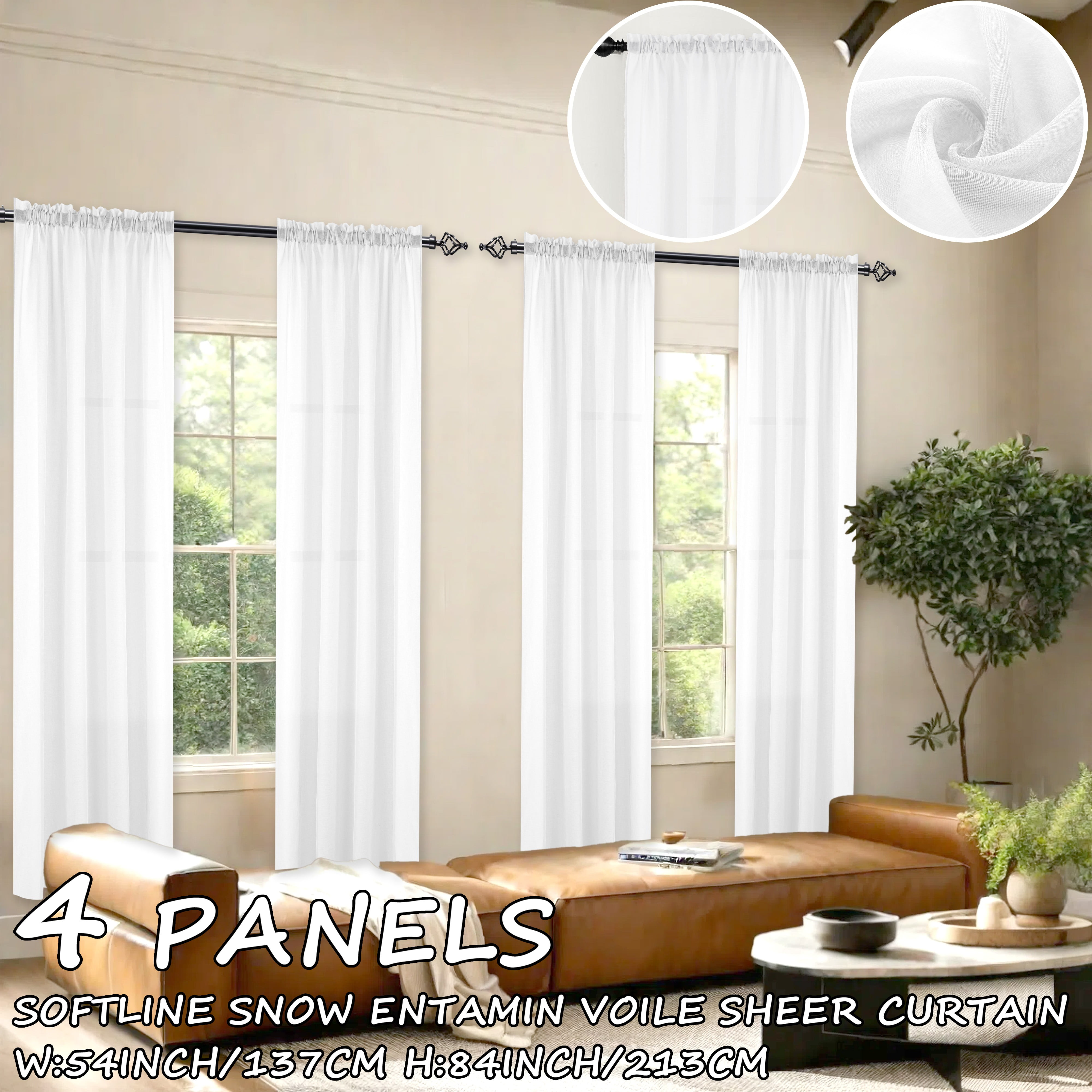 Tony's Collection 4 Panels Softline Snow Entamin Voile Sheer Curtain ...