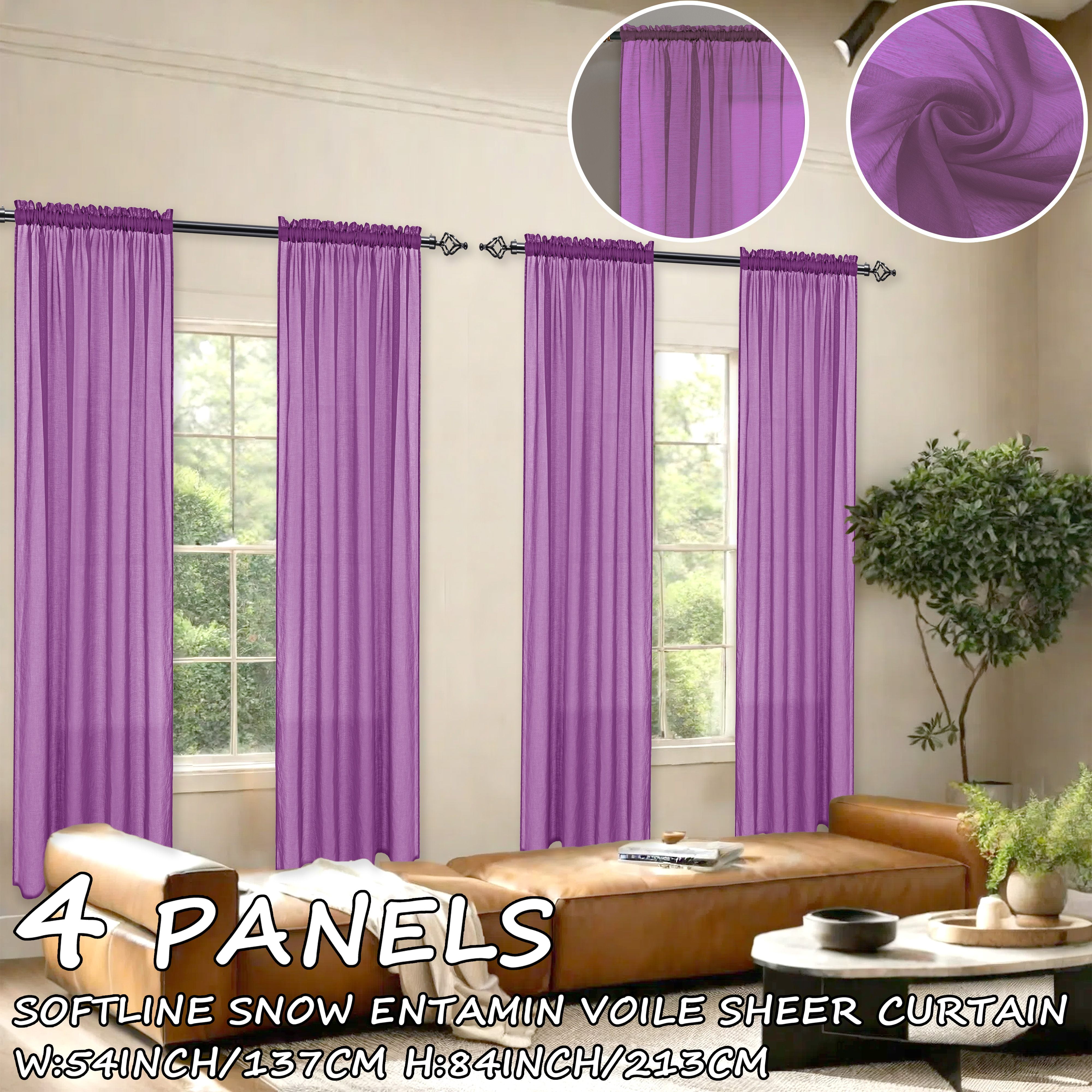 Tony's Collection 4 Panels Softline Snow Entamin Voile Sheer Curtain Bohemian Rod Pocket ...