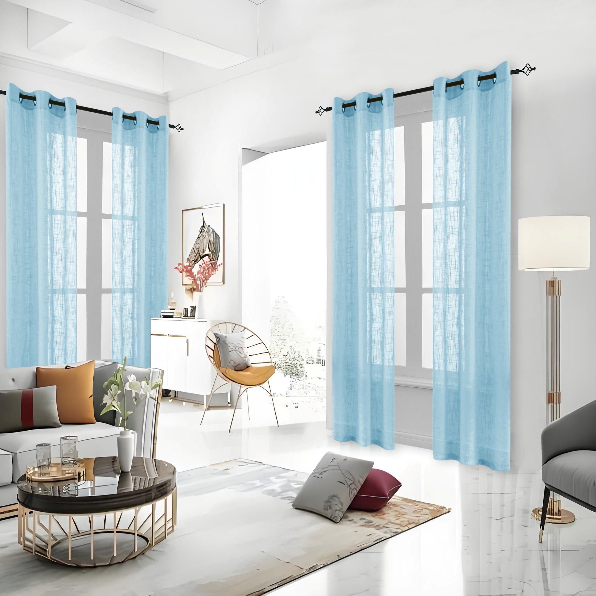 Tony's Collection 4panels Solid Bamboo Yarn Linen Look Sheer Curtains ...