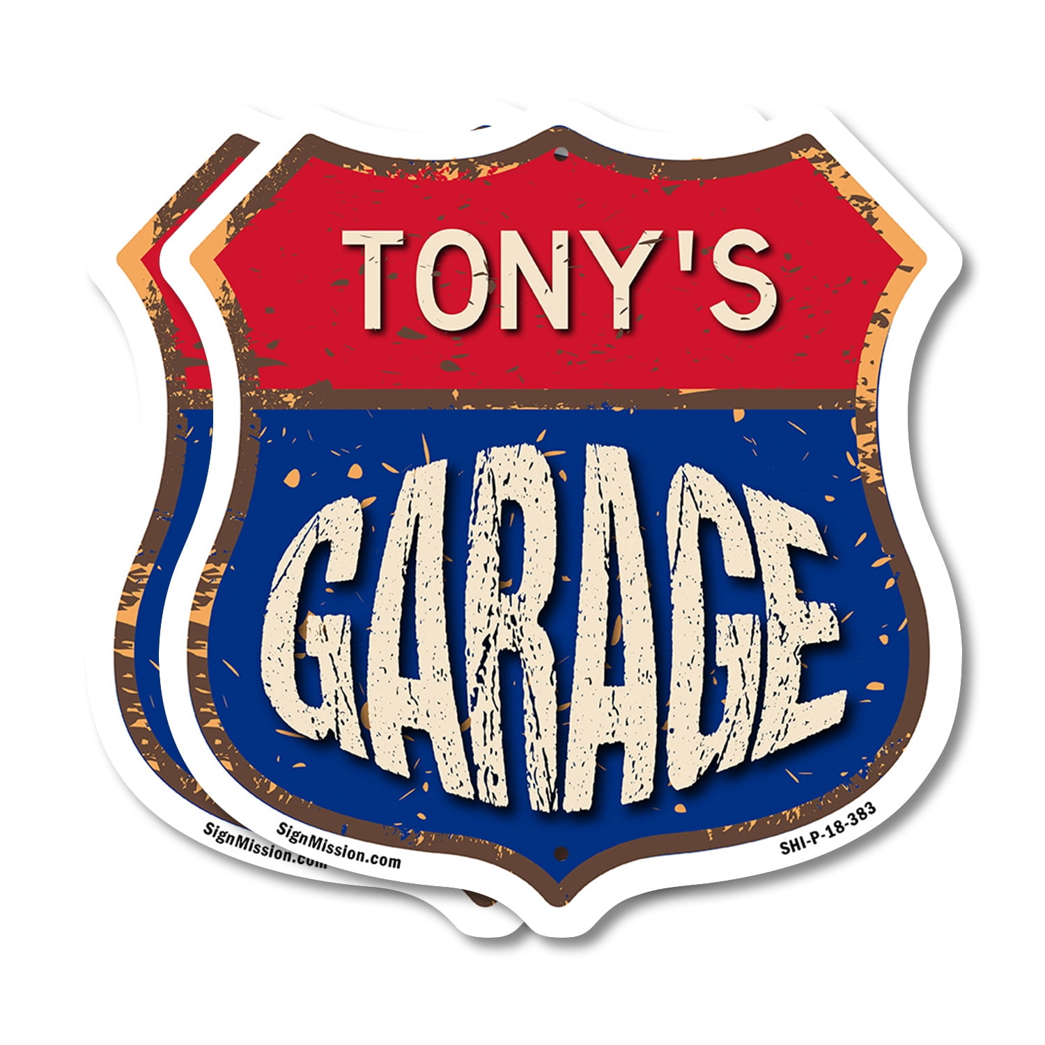 Tony's Garage (2 Pack) 18 inch X 18 inch Shield Shaped Commercial Grade ...