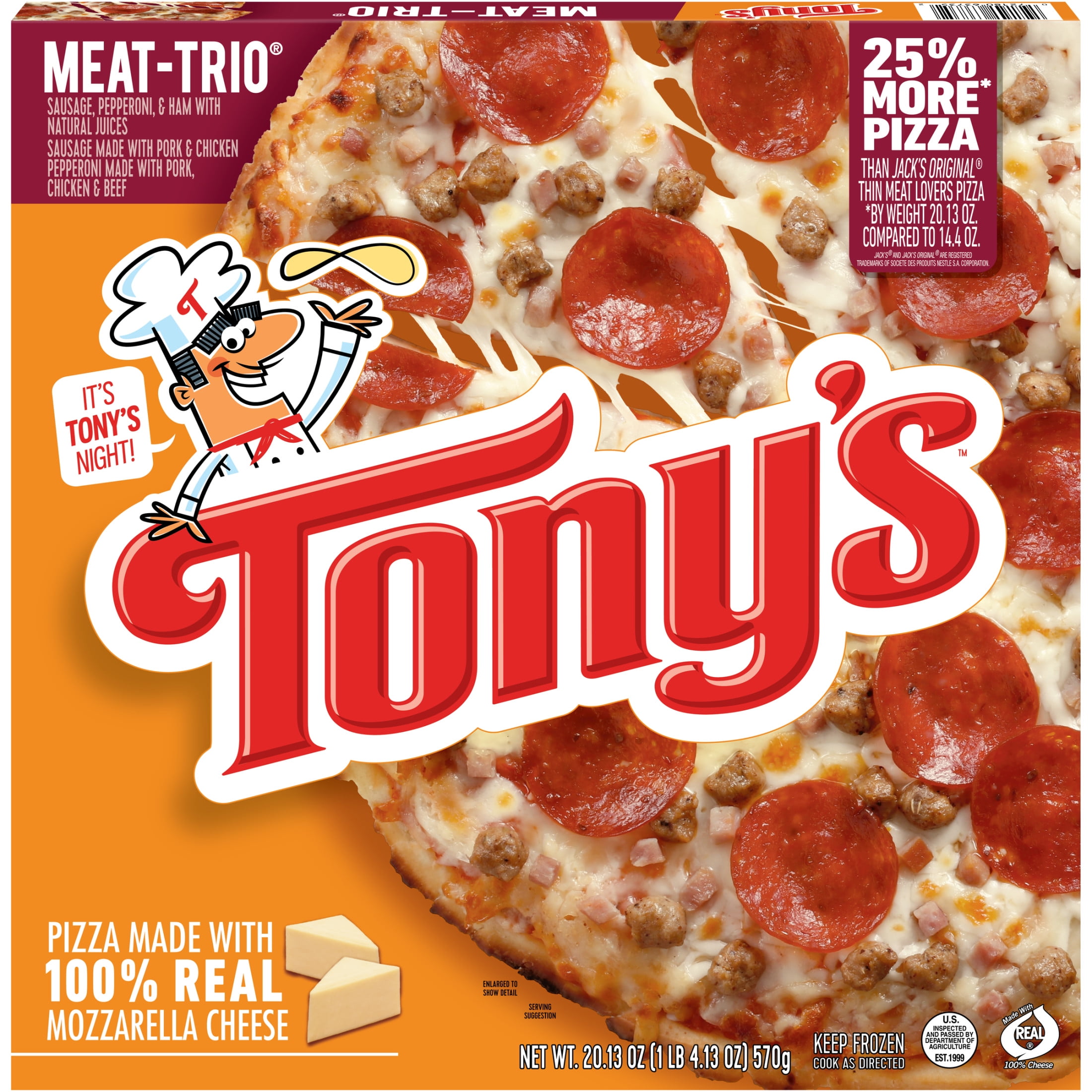 Tony's Meat Trio Pizzeria Style Crust Frozen Pizza, 20.13 oz - Walmart.com