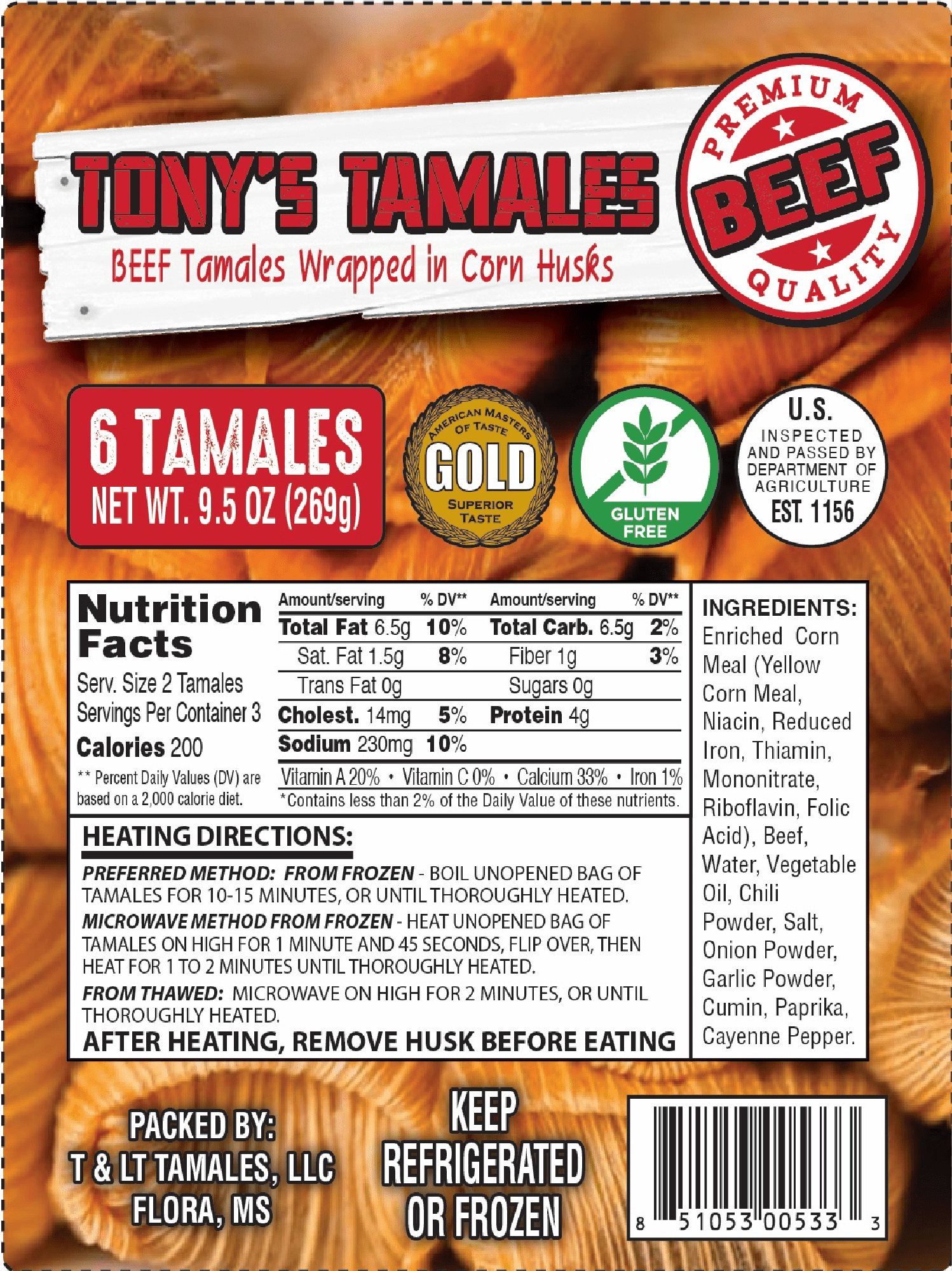 Tony's Tamales Beef Tamales Wrapped in Corn Husk, Gluten Free, Ready to ...