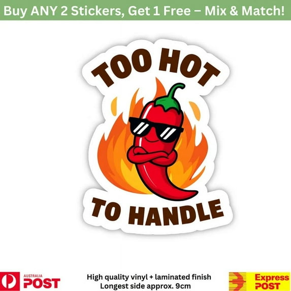Too Hot To Handle Chili Fire Sticker Phone Decal Water Bottle Stickers ...