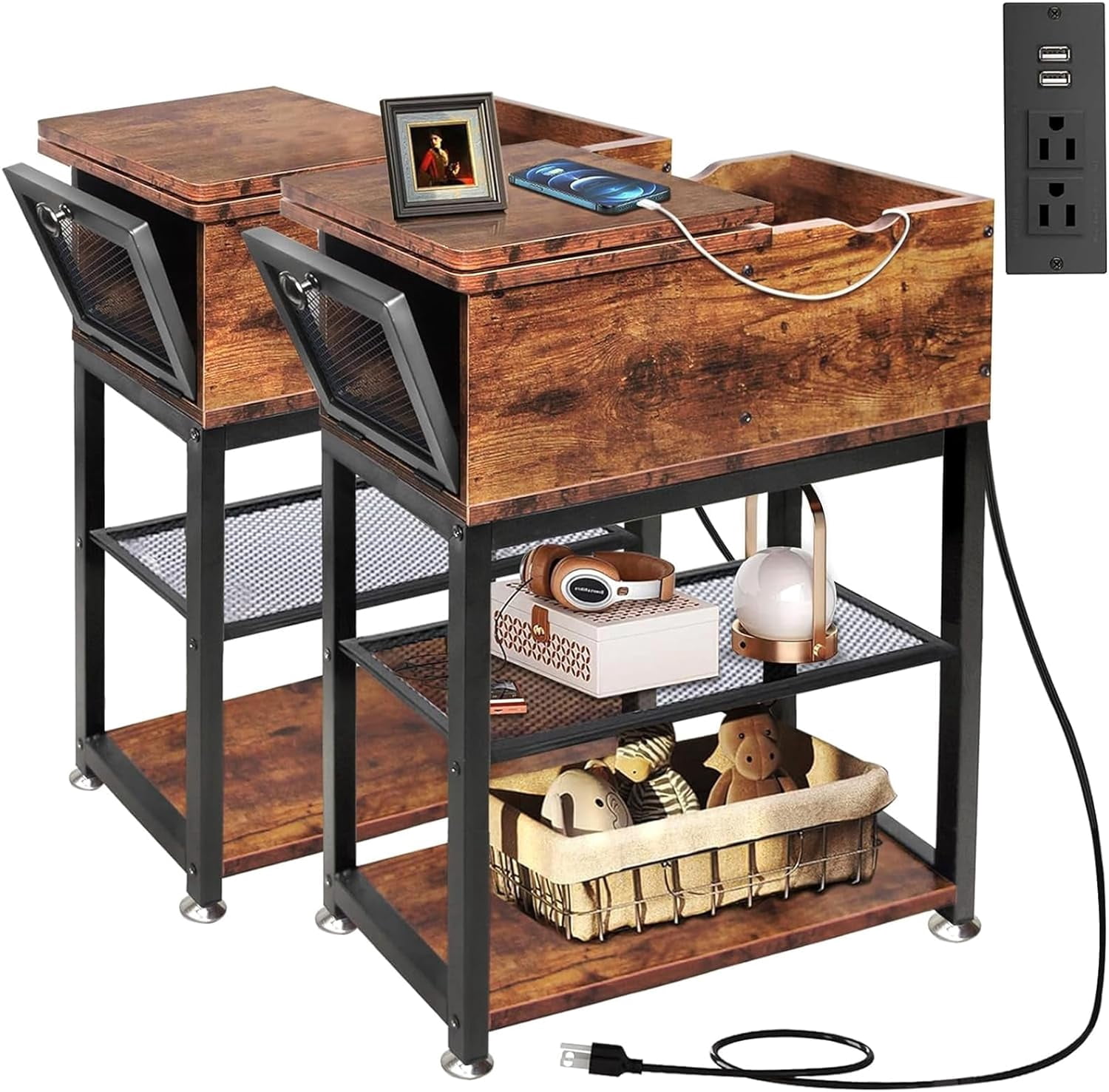 TooCust 2 Pack End Table with Charging Station, End Tables Living Room ...