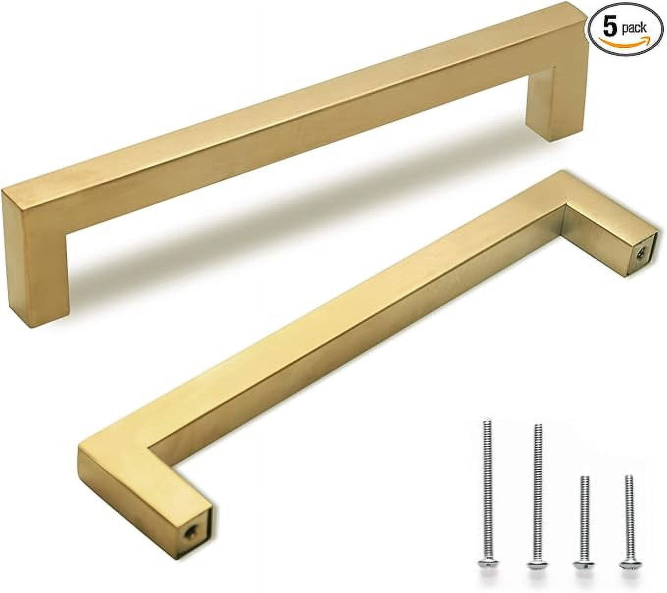 TooCust Brushed Brass Square Drawer Pulls 5 Pack, Modern Gold Cabinet ...