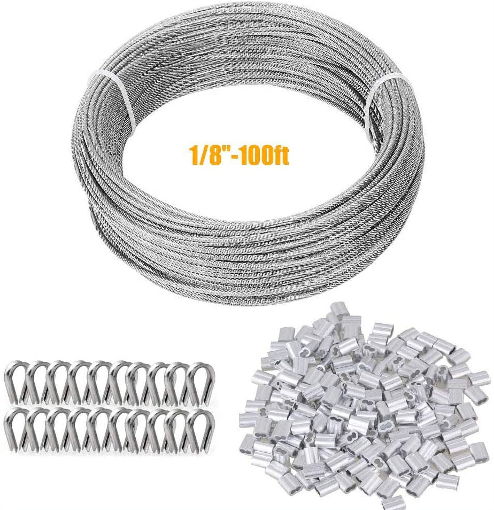 TooTaci 100ft 1/8“ Stainless Steel Cable Wire Rope,Cable Railing kit,50 ...