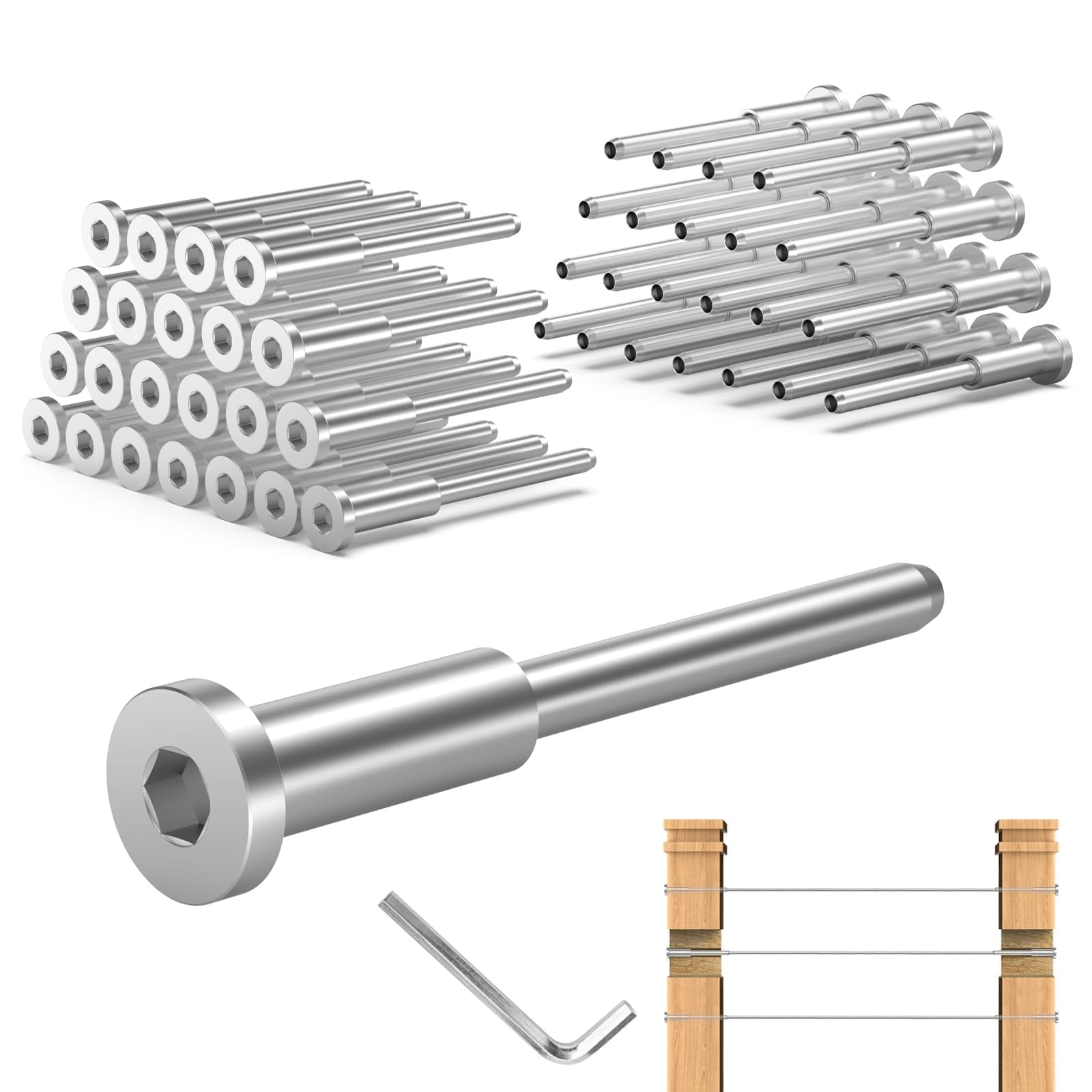 TooTaci 60 Pack Invisible Cable Railing Kit for Wood/Metal Posts, T316 ...