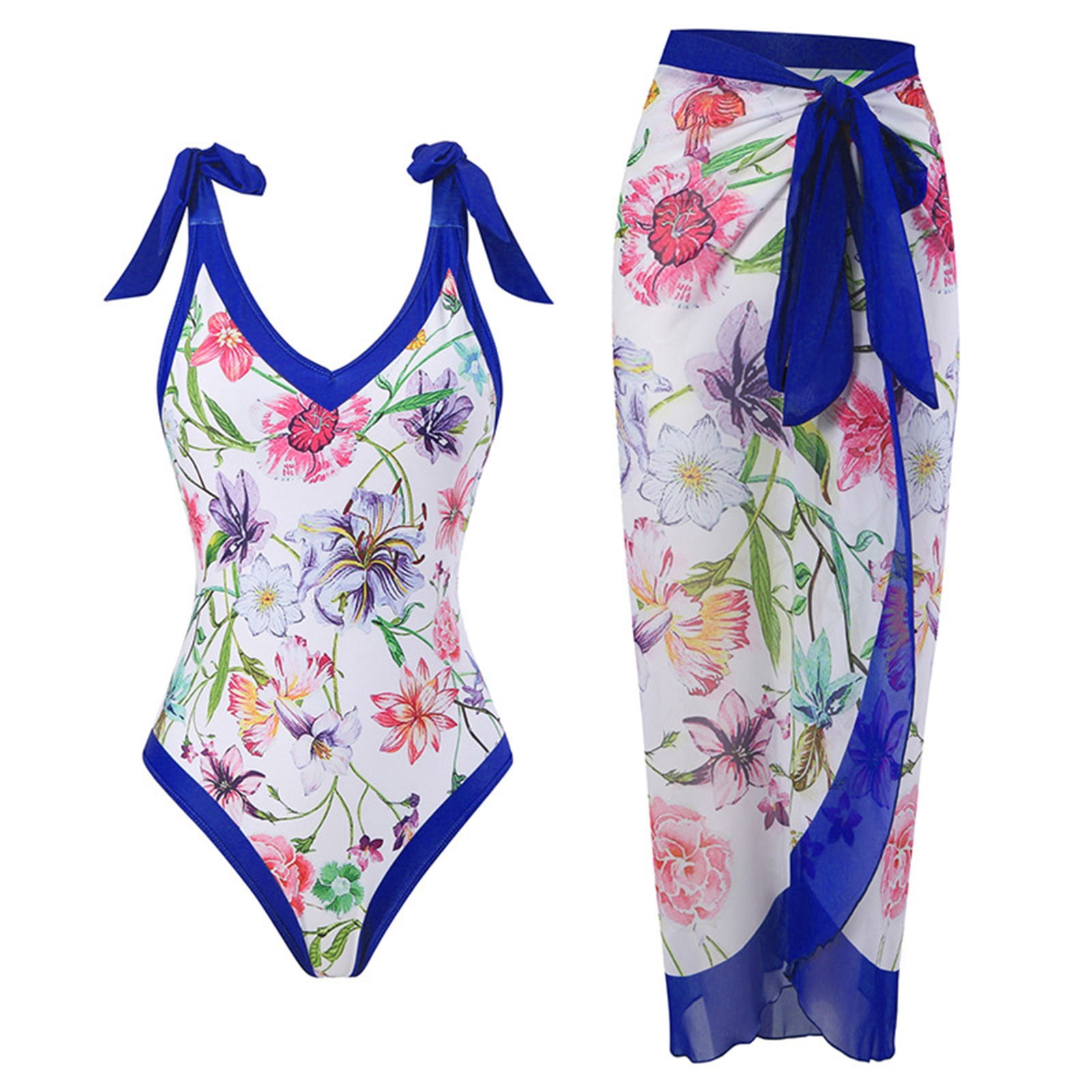 Tooayk Women Vintage Colorblock Abstract Floral Print 1 Piece Swimwear
