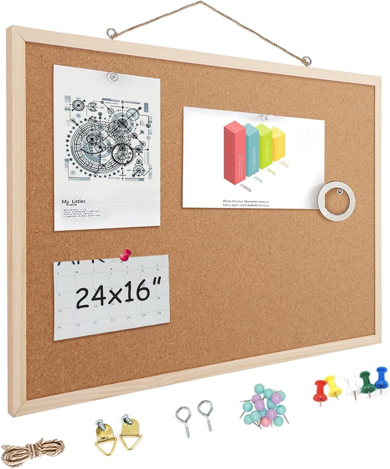 Toocust 24" x 16" Bulletin Board, Frame Cork Board, Memo Board, Notice ...