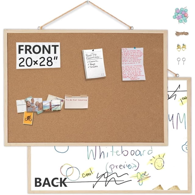 Toocust 28"x20" Cork Board for Wall, Frame Cork Board, Cork Message ...