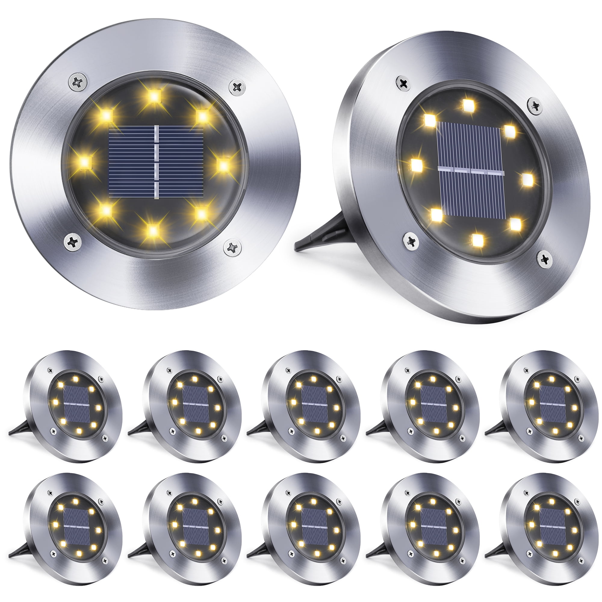 Toodour 12 Pack Solar Ground Lights Outdoor, 8 LED Waterproof Solar ...