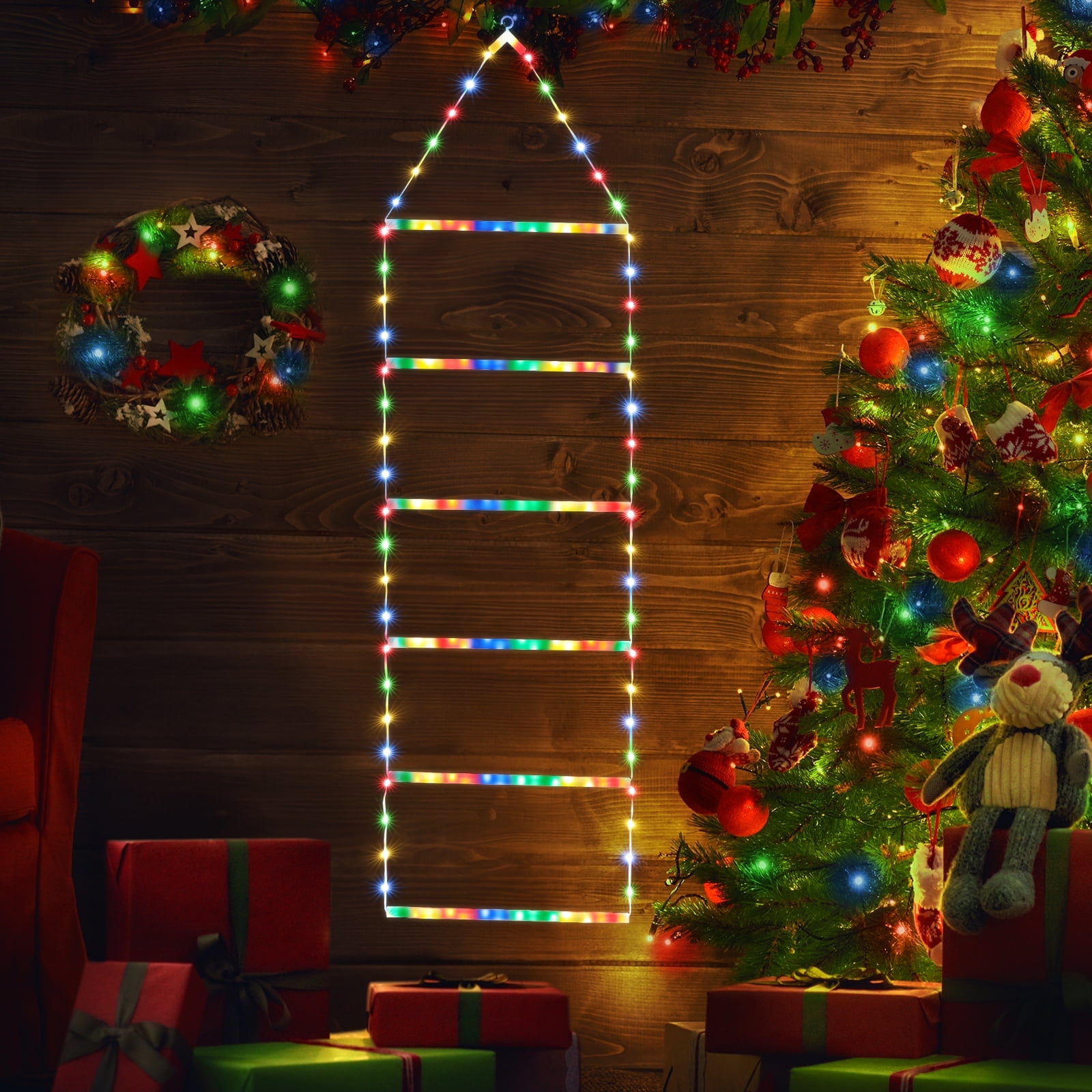 Toodour 2023 LED Christmas Ladder Lights, 3.3FT Multicolor, 8 Modes ...