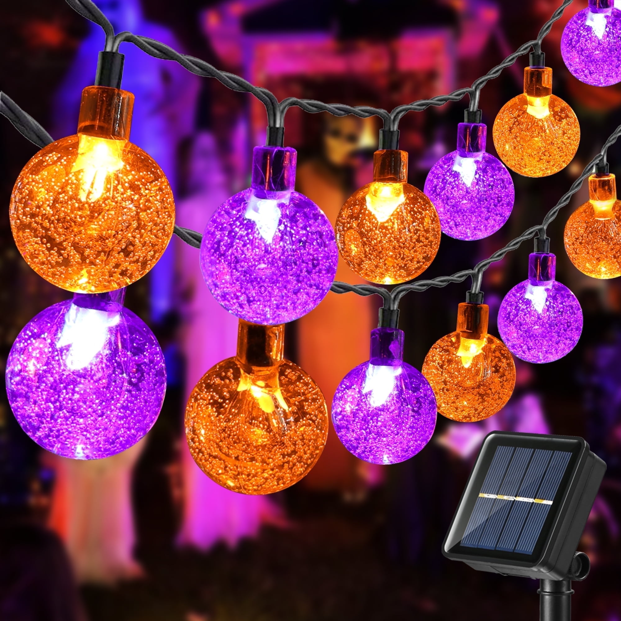 Toodour Solar Halloween Lights Outdoor 35.6ft 60 LED Globe Orange ...