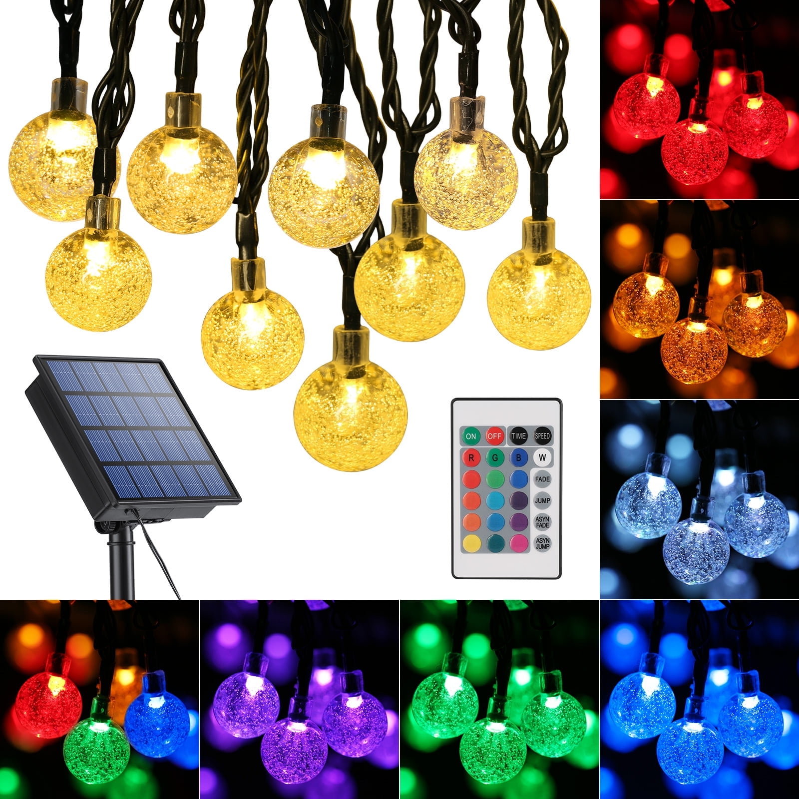 Toodour Solar Outdoor String Lights, 35.6ft 60 LED Globe String Lights ...