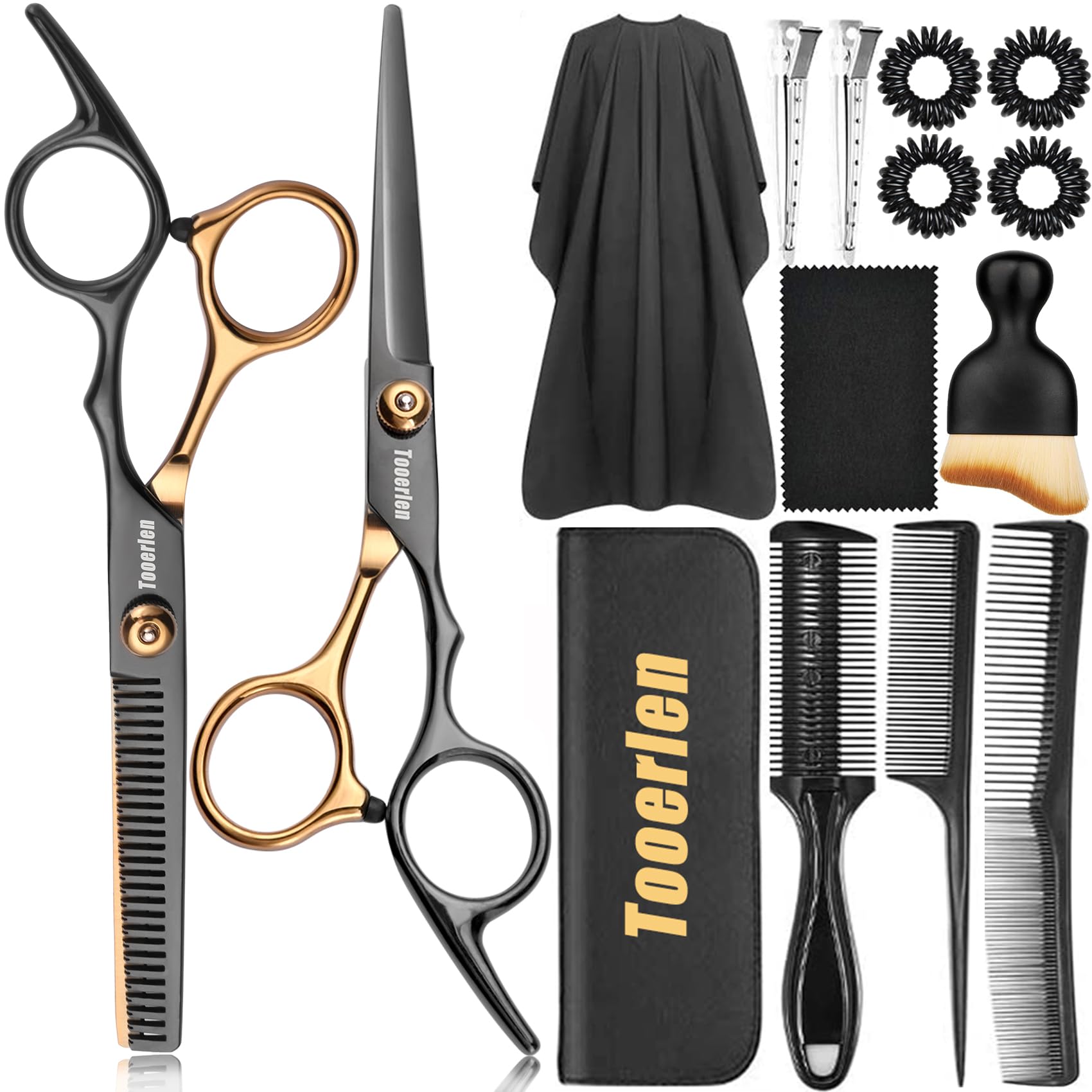 Tooerlen Hair Cutting Shears Set 15Pcs Barber Scissors Professional Kit ...