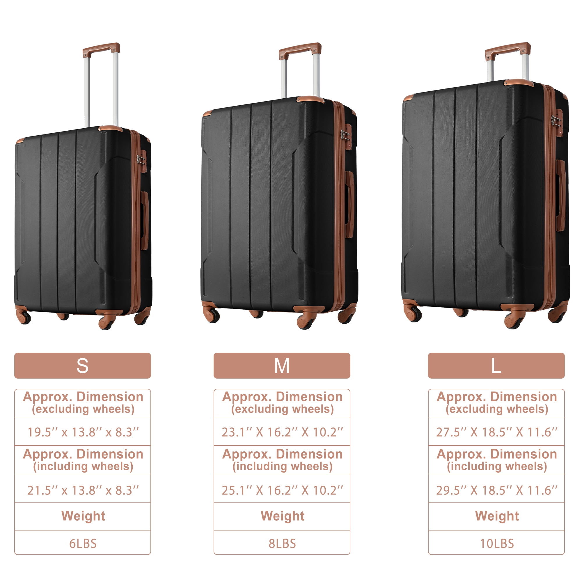 Tookss 3 Piece ABS Luggage Travel Sets With Spinner Wheels 24'' And 28 ...