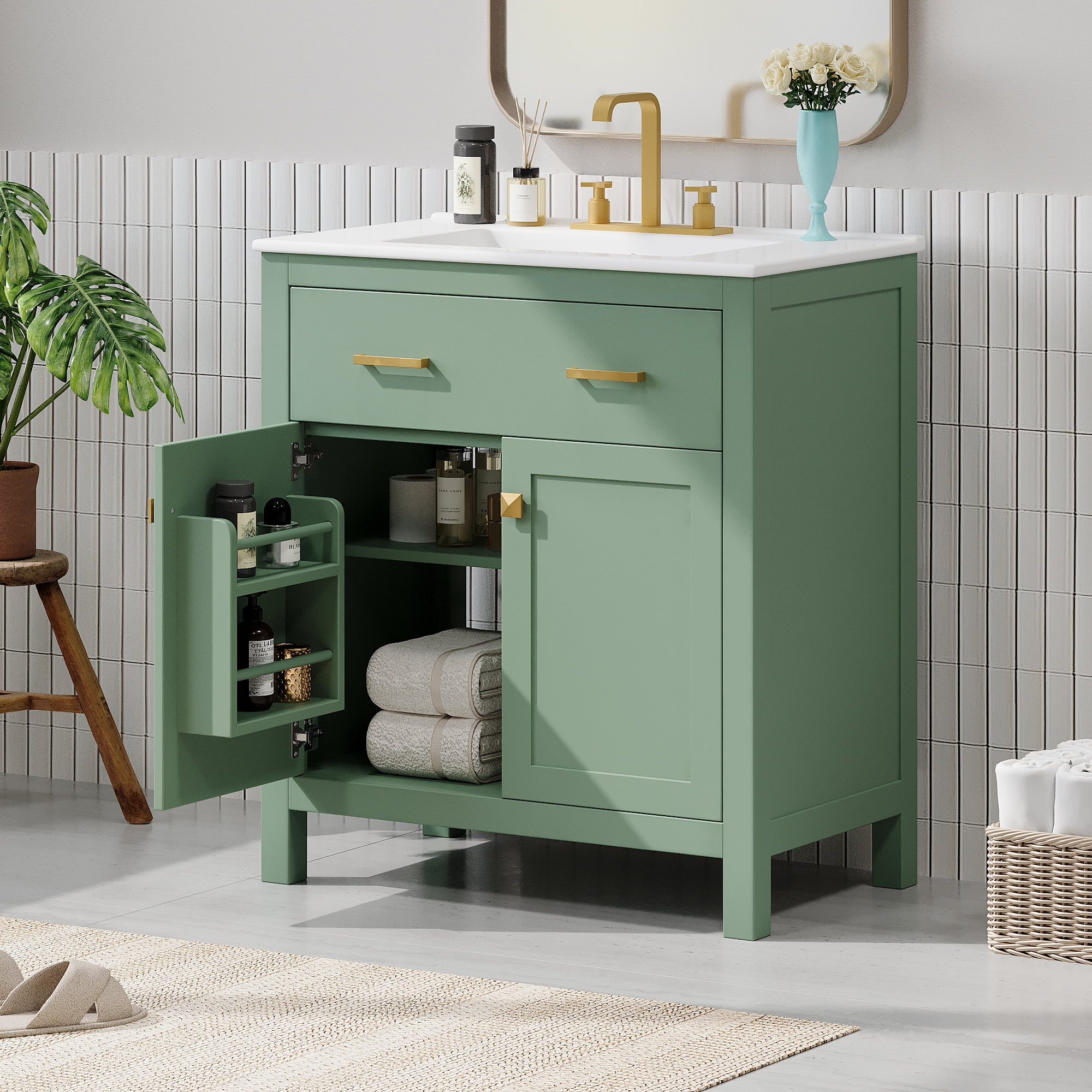 Tookss 30-inch Bathroom Vanity with Ceramic Sink,Single Bathroom ...