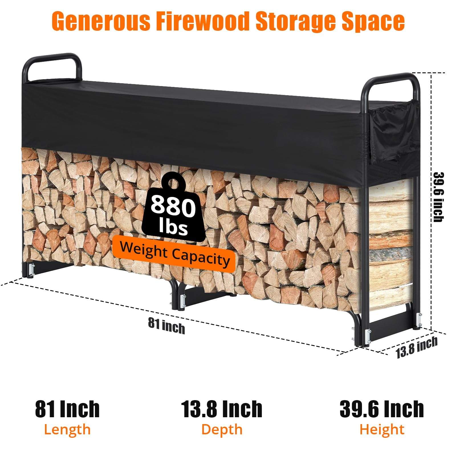 Tookss 4FT/8FT Firewood Rack Firewood Holder with Anti-Rust Coating and ...