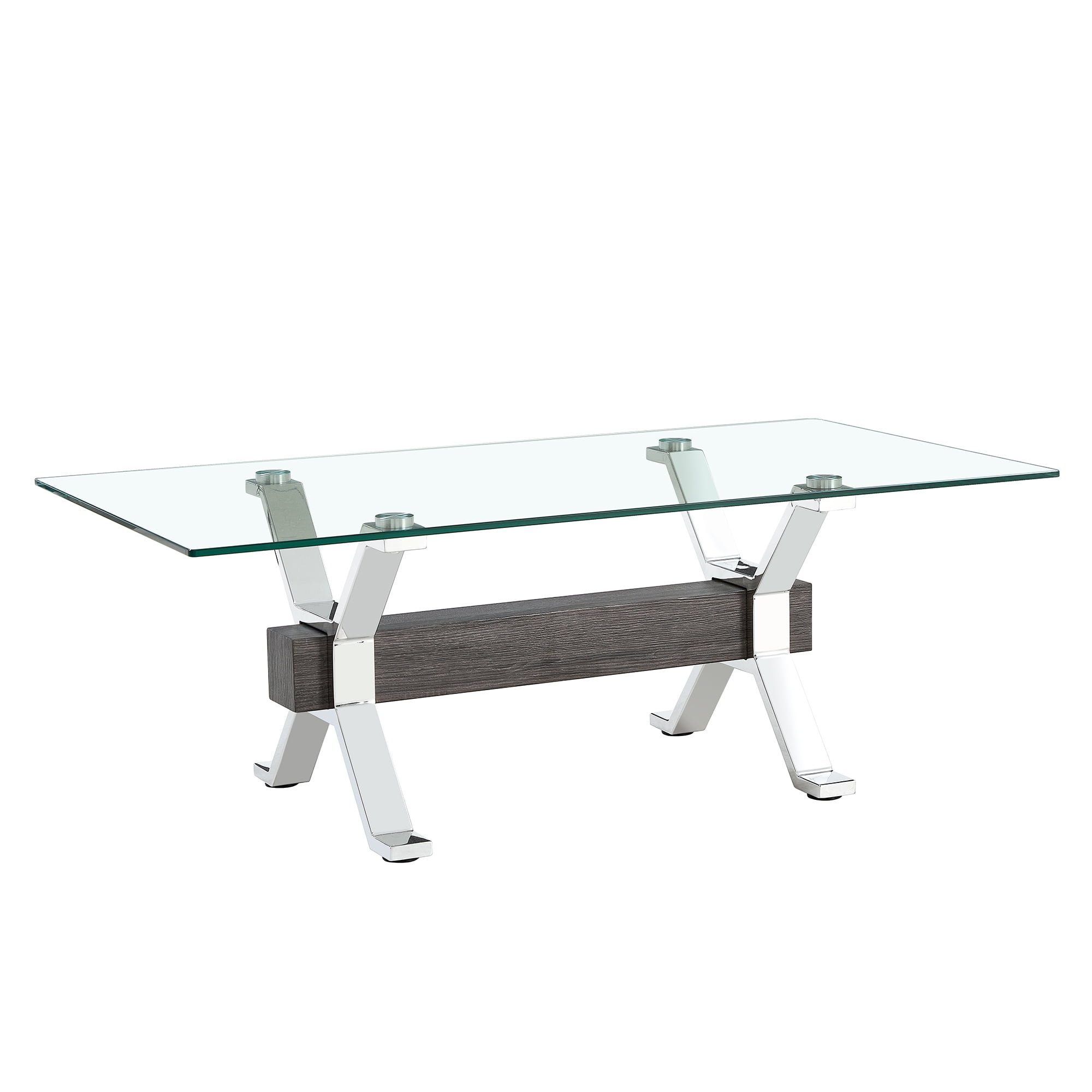 Tookss 50" Glass Coffee Table With MDF Crossbar Plating Metal Legs ...