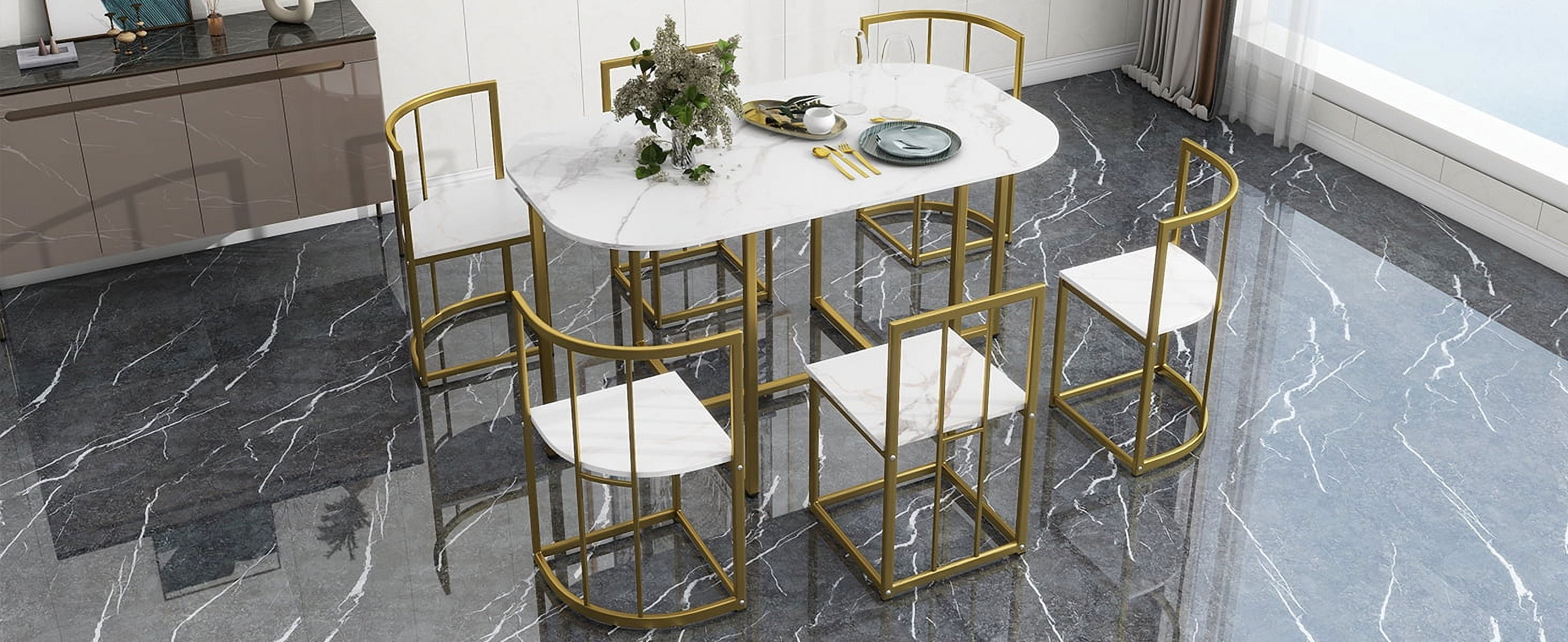 Tookss 7 Piece Dining Table Set With Faux Marble 55-inch Semi-circular ...