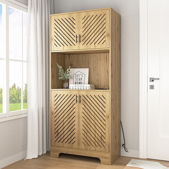 Tookss 71'' Farmhouse Kitchen Pantry Cabinet with Built-in Outlet ...