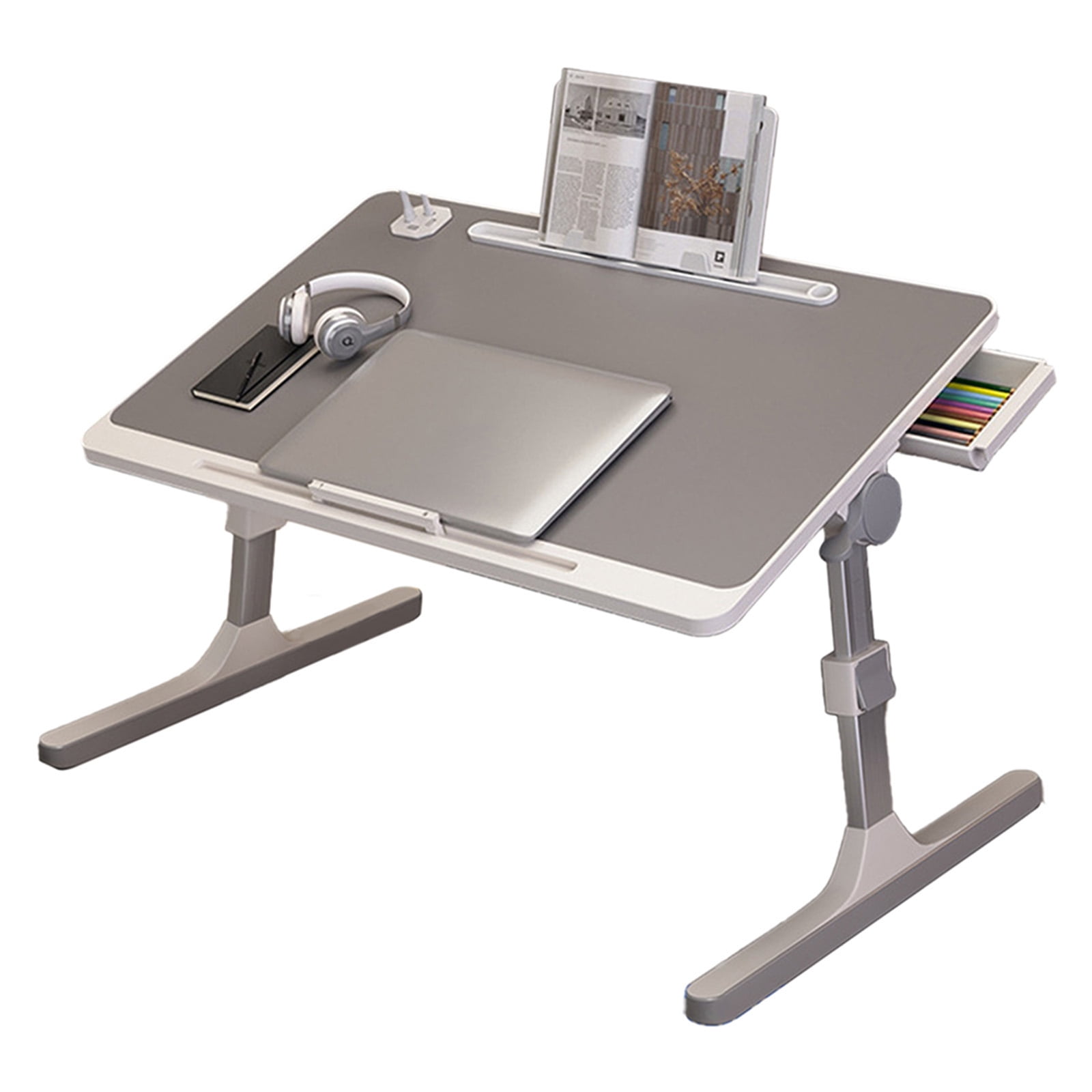 Tookss Adjustable Laptop Desk For Bed With Bookshelves Drawers ...