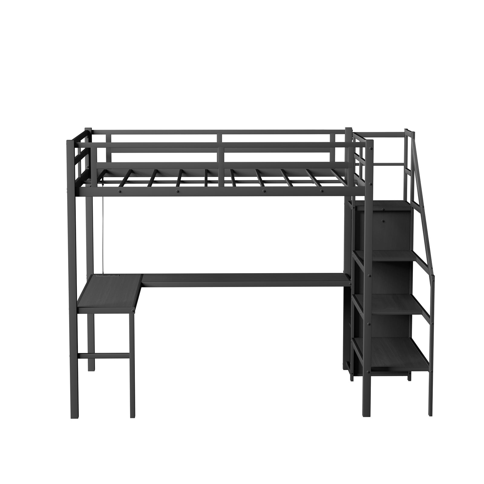 Tookss Full Size Loft Bed With L-Shaped Desk, Metal Loft Bed Frame With ...