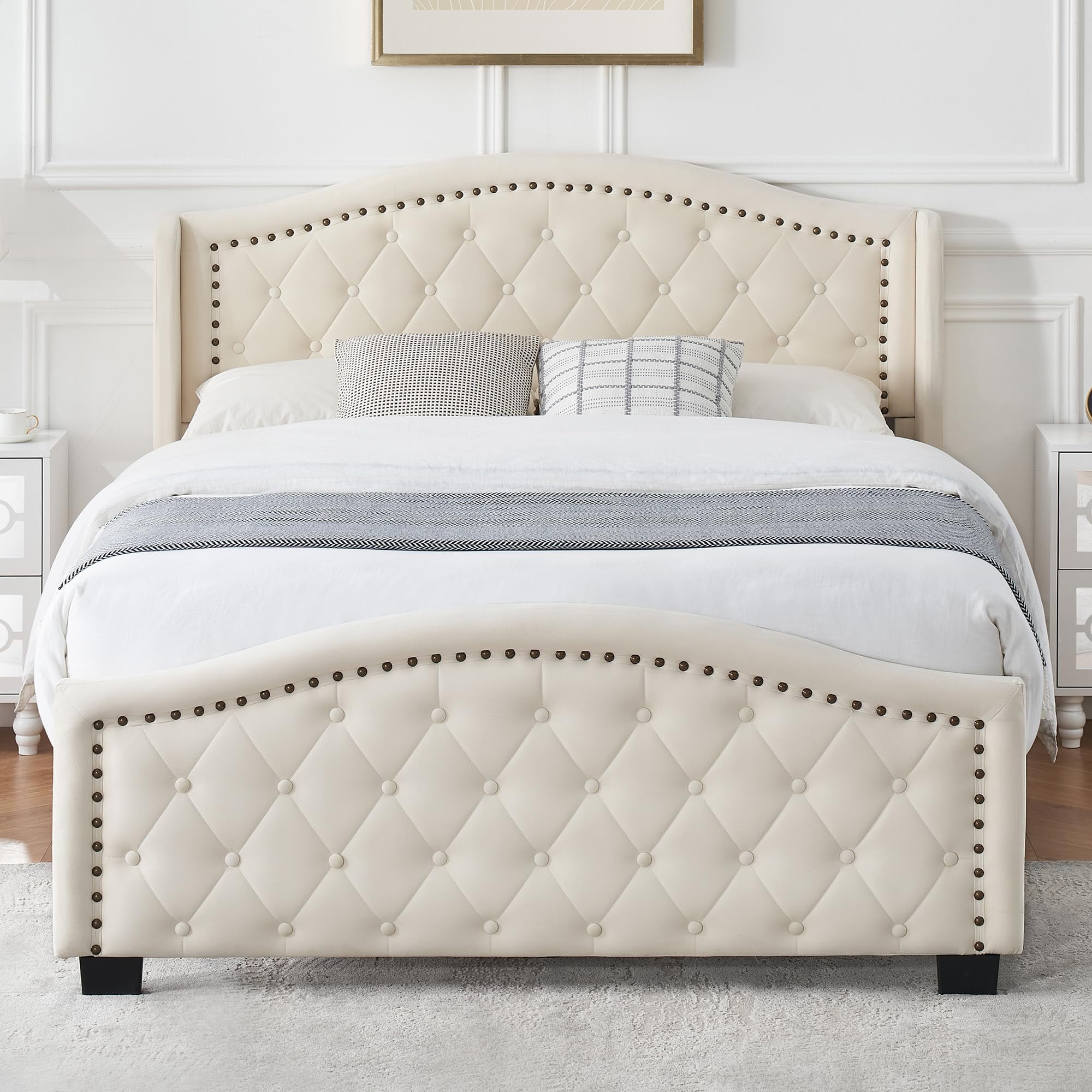 Tookss Queen/King Size Upholstered Platform Bed Frame with Tall ...