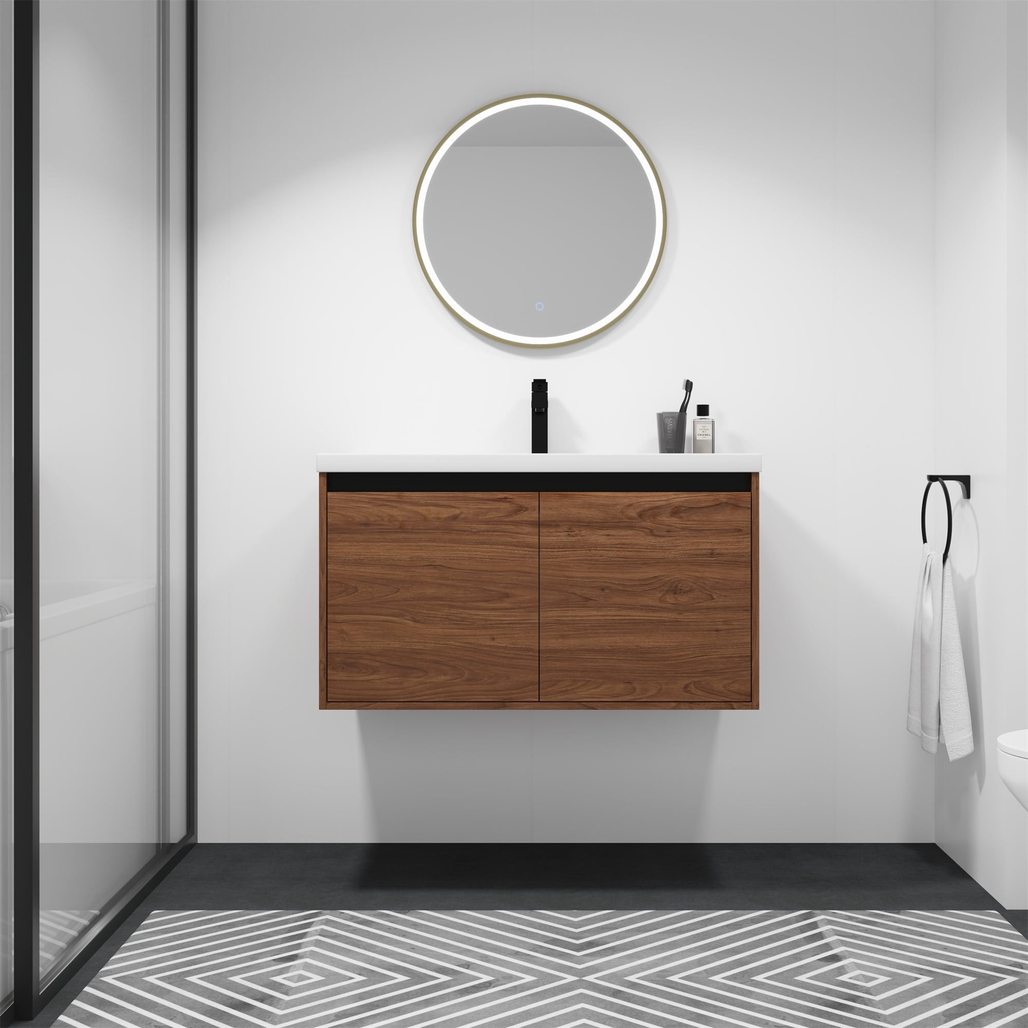 Tookss Wall Mounted Floating Bathroom Vanity with resin Countertop Sink ...