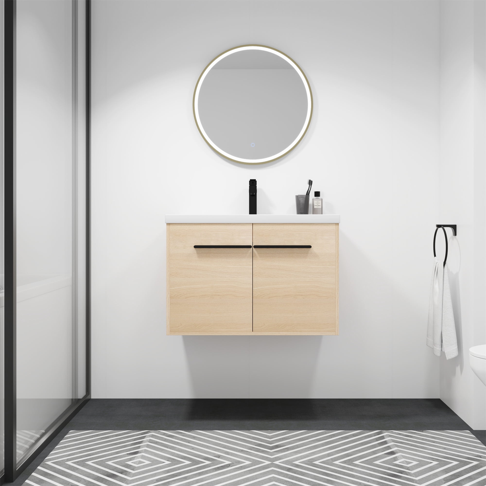 Tookss Wall Mounted Floating Bathroom Vanity with resin Countertop Sink ...