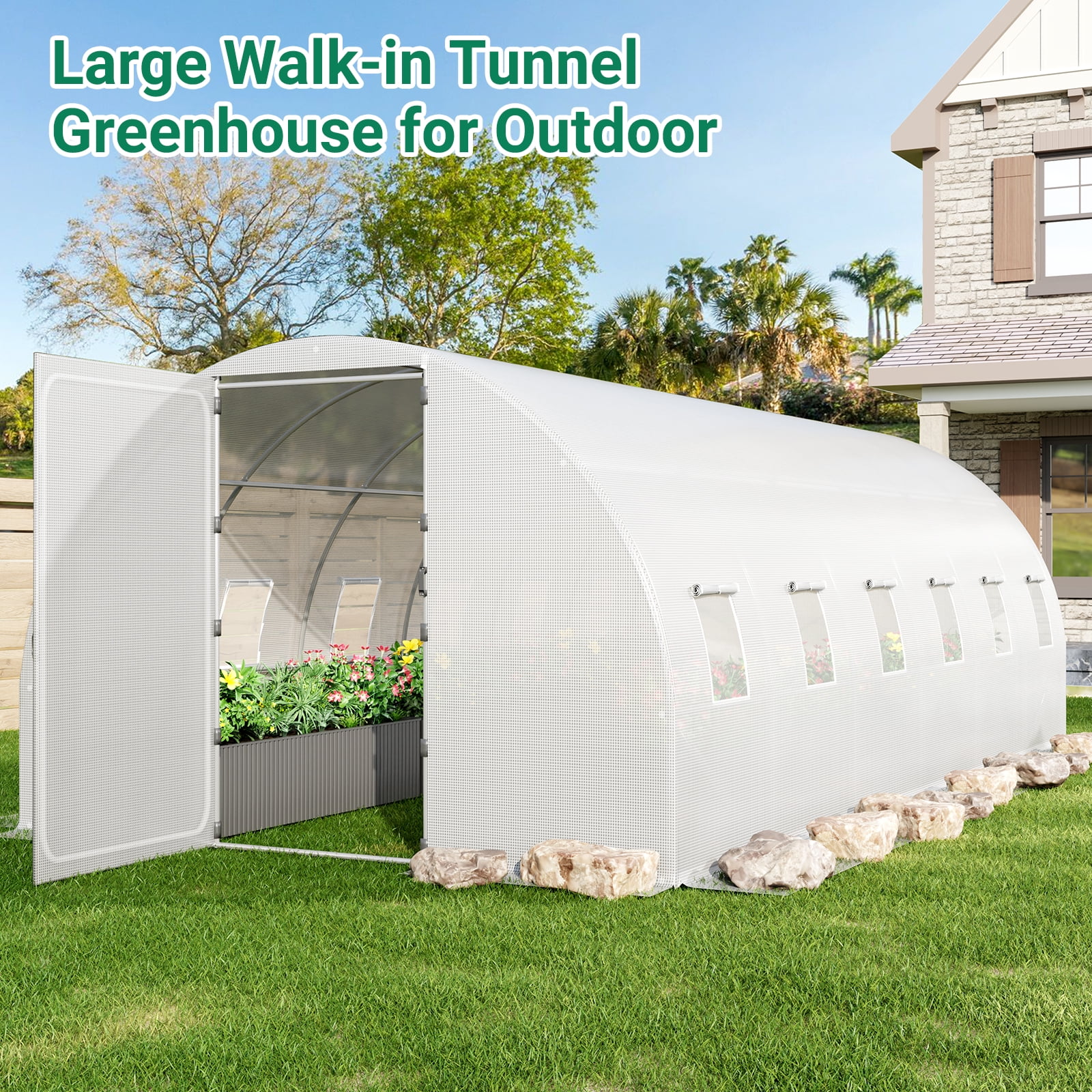 Tookss1 Large Walk-in Greenhouse with Watering System Swing Door Tunnel ...