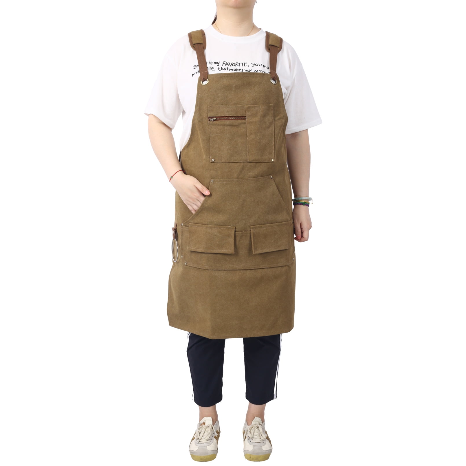 Tool Apron, Long Waxed Carpenter Apron, 16 Oz Water-Resistant Woodworking Apron for Men and ...
