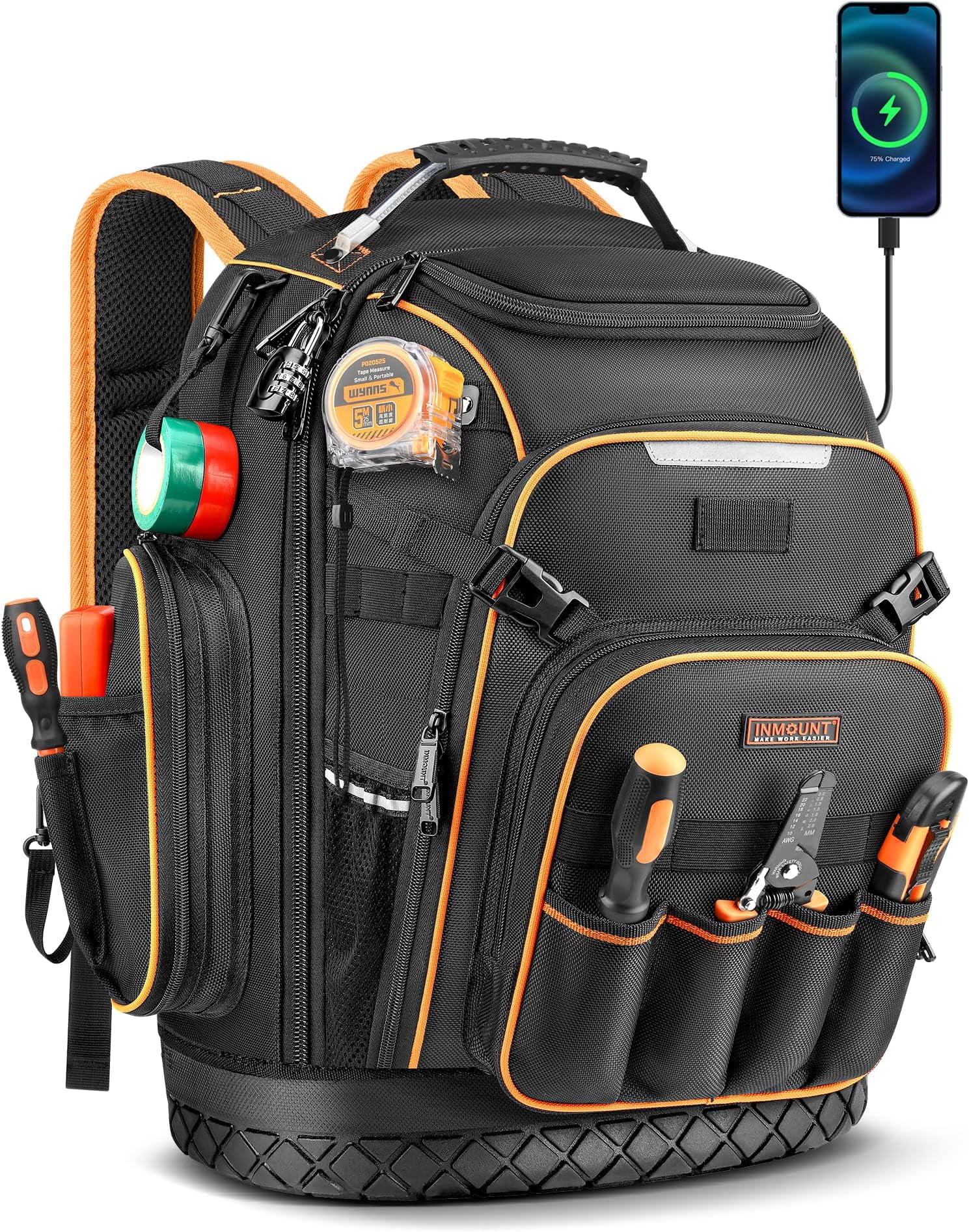 Tool Backpack, HVAC Tool Bag with Molded Base, Full Opening Electrician ...