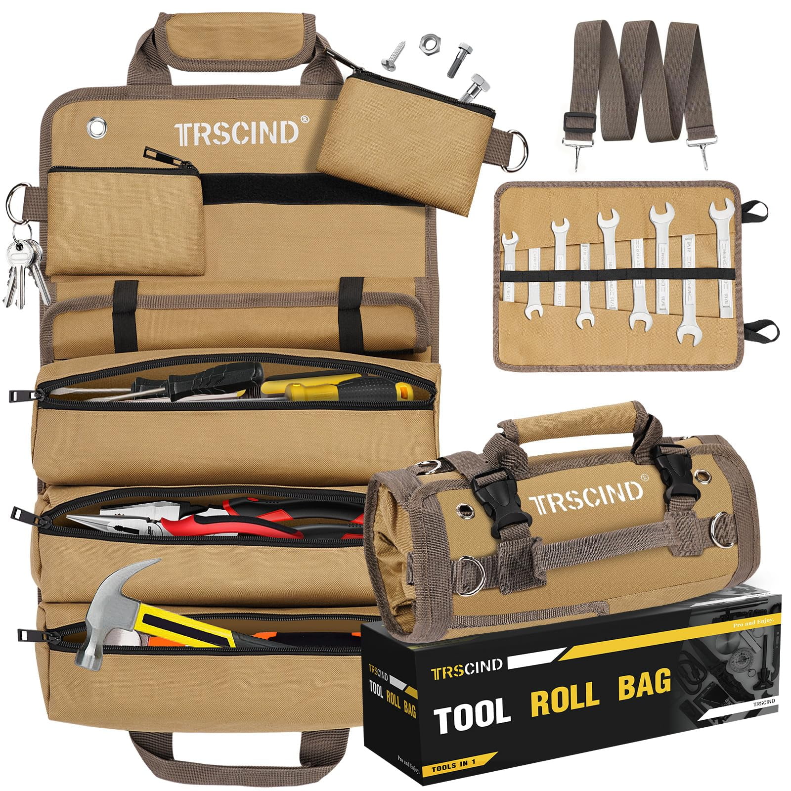 Tool Bag, Roll Up Bag, Tool Organizer with Pouches and Wrench Roll ...
