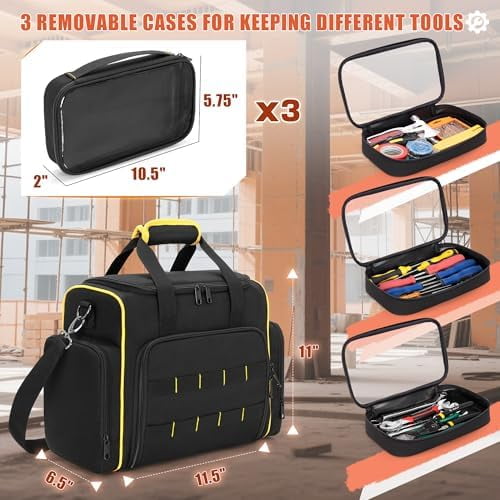 Tool Bag with 3 Removable Cases, 2 Layers Tool Tote for Hand Tools ...
