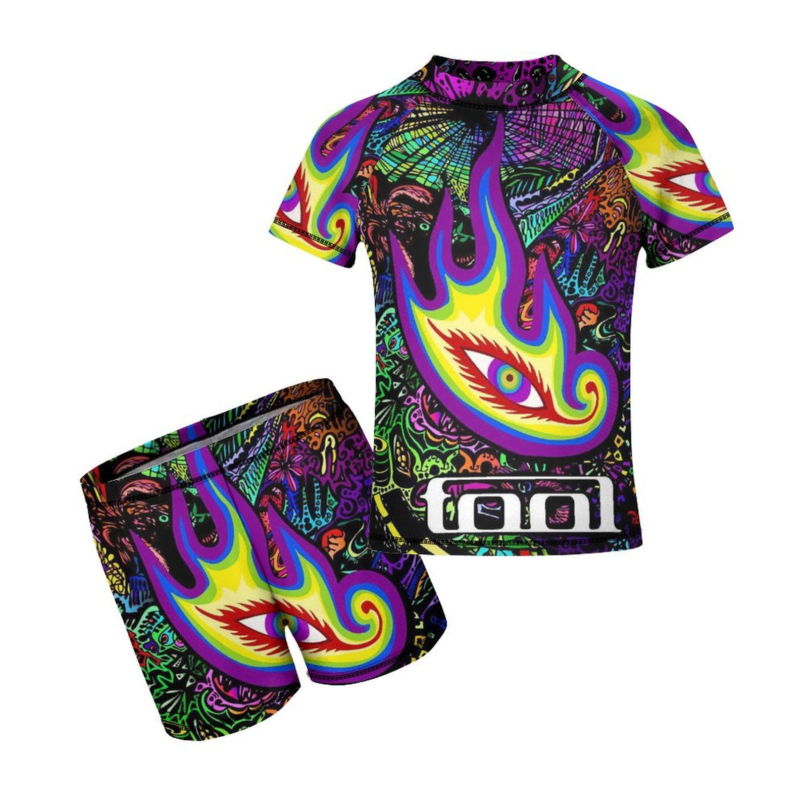 Tool Band Boys 2-Piece Swimsuit Set, Short Sleeve Rash Guard & Swim ...