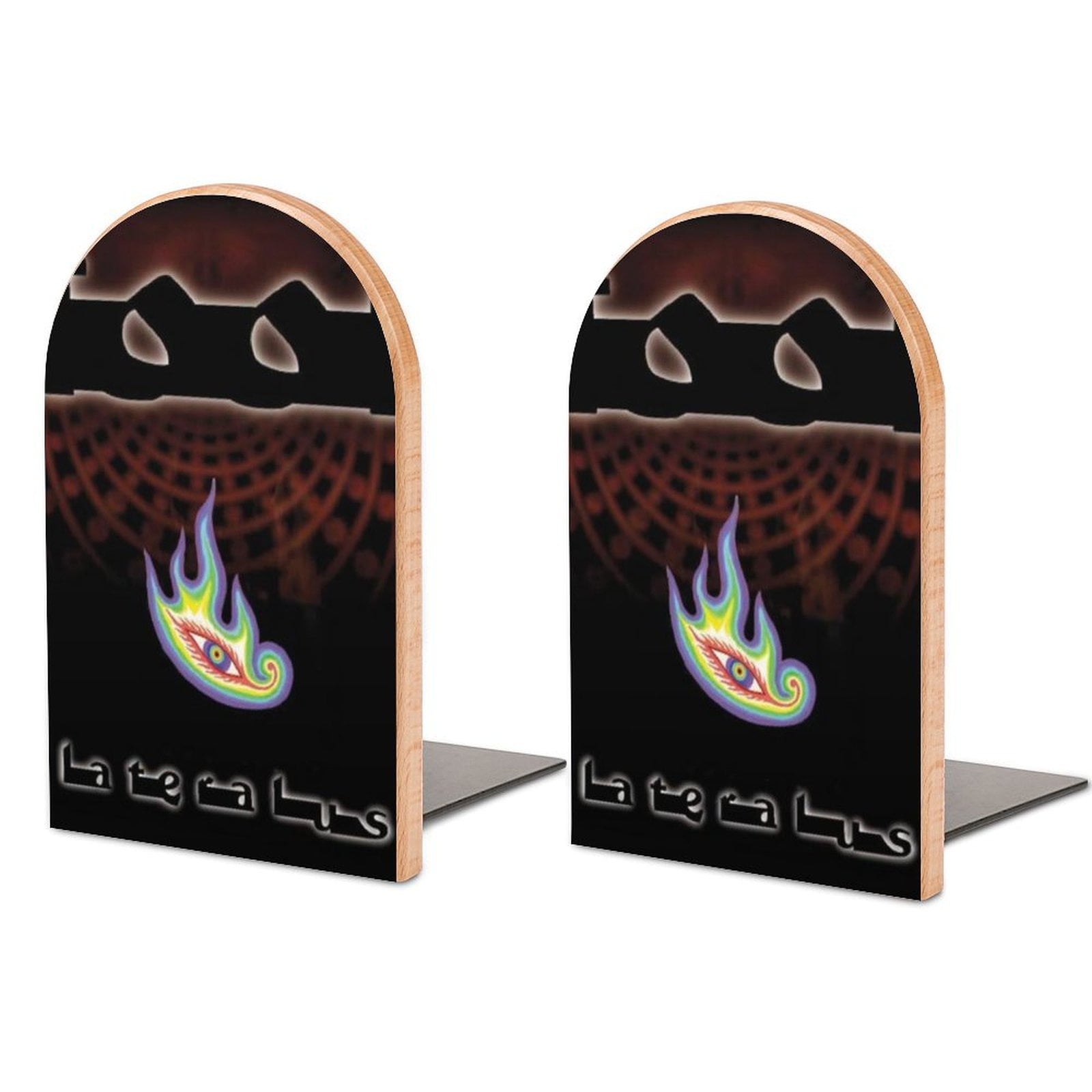 Tool Band Rock Eye Bookends Wood Book Divider Decor Shelves Non-Skid ...