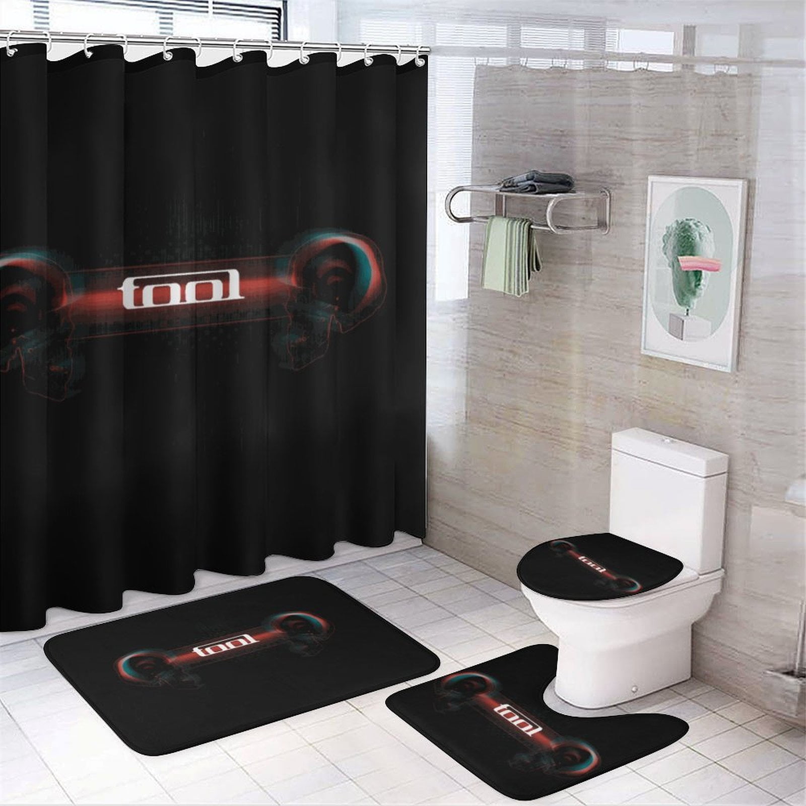 Tool Band Shower Curtain Set 4 Piece, Set Bathroom Sets with Rugs(Bath ...