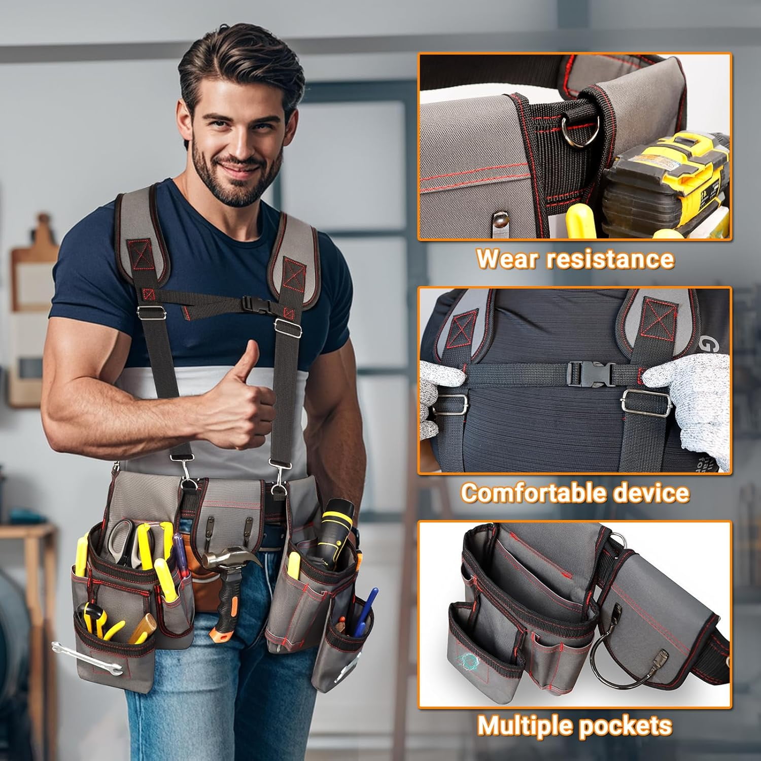 Tool Belt for Men, Professional Tool Belts with Suspenders, Magnetic Tool Pouch, Adjustable ...