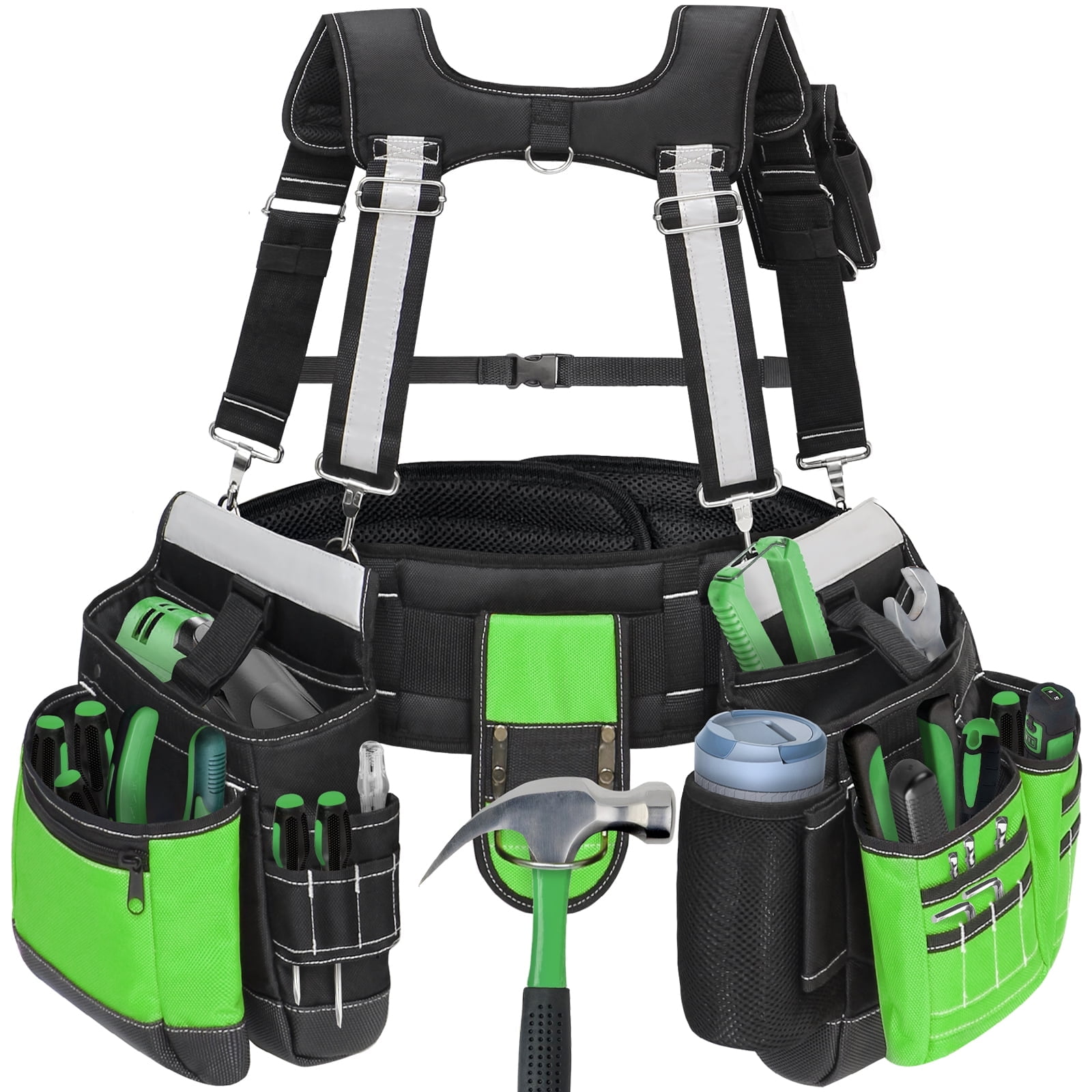 Tool Belt with Suspenders for Men, Heavy Duty Construction Tool Belt ...