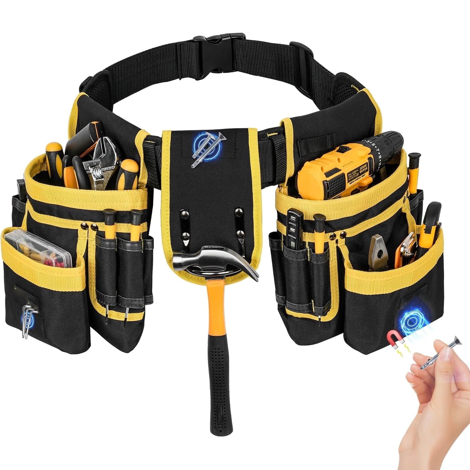 Tool Belt, Tool Pouch with 26 Pockets for Men, Heavy Duty Magnetic Tool ...
