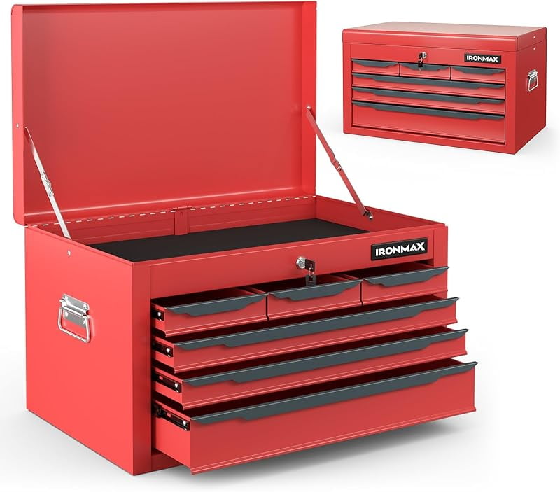Tool Box, 24” Steel Tool Chest w/6 Drawers, Top Tool Tray,Automatic ...