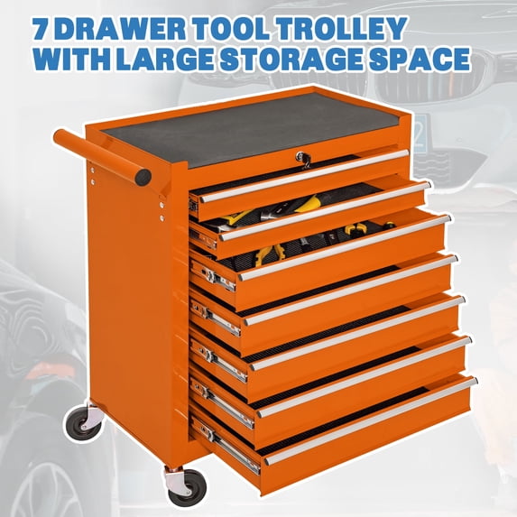 Tool Box, 7-Drawer Steel Rolling Tool Chest on Wheels for Workshop ...
